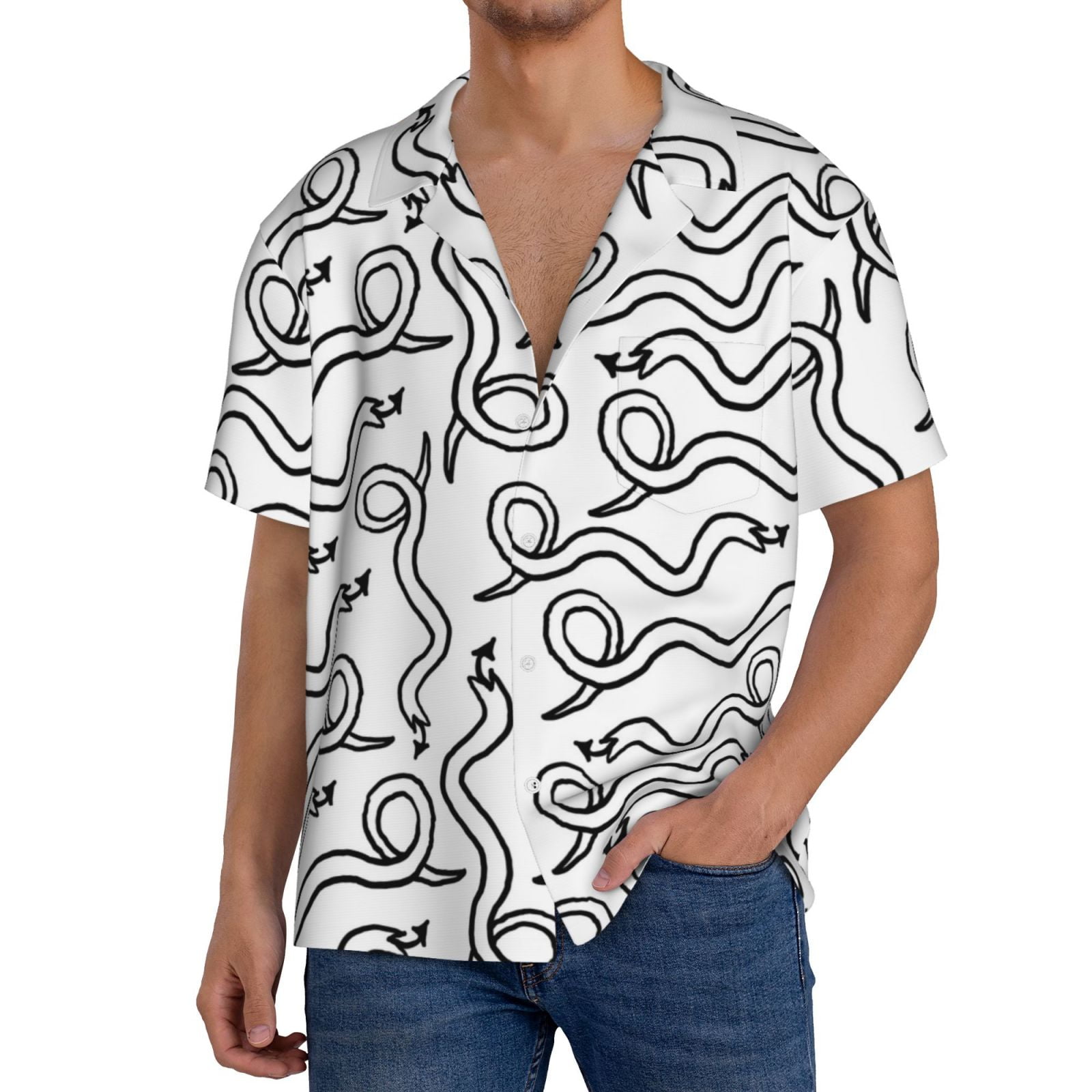 Fuzoiu Hand Drawn Snake Print Men's Casual Short,Men's Short Sleeve ...