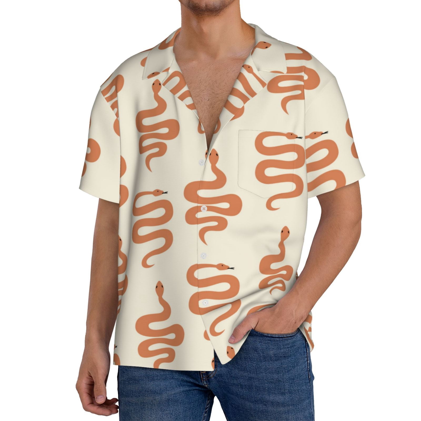 Fuzoiu Hand Drawn Snake Print Men's Casual Short,Men's Short Sleeve ...