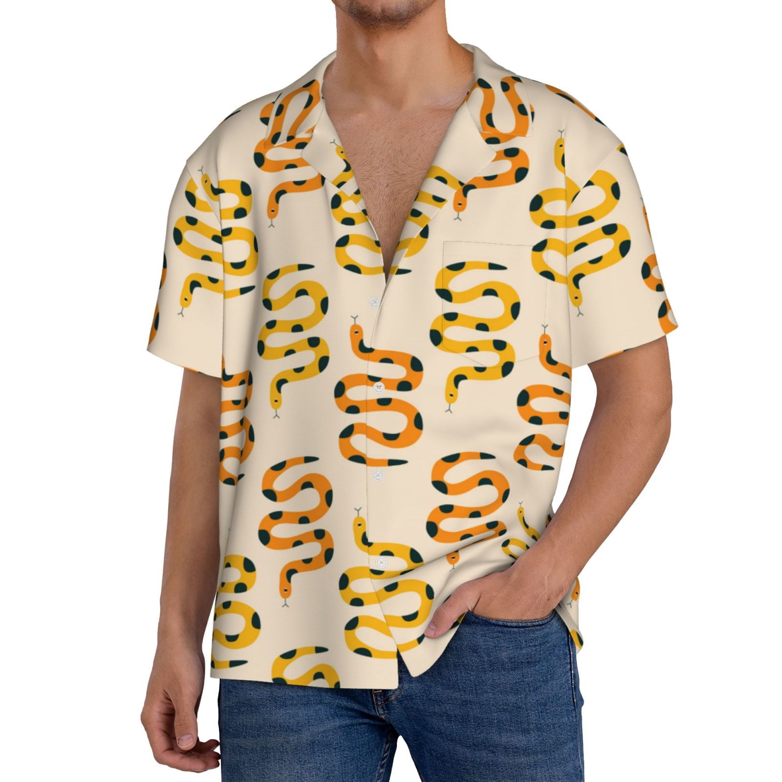 Fuzoiu Hand Drawn Snake Print Men's Casual Short,Men's Short Sleeve ...