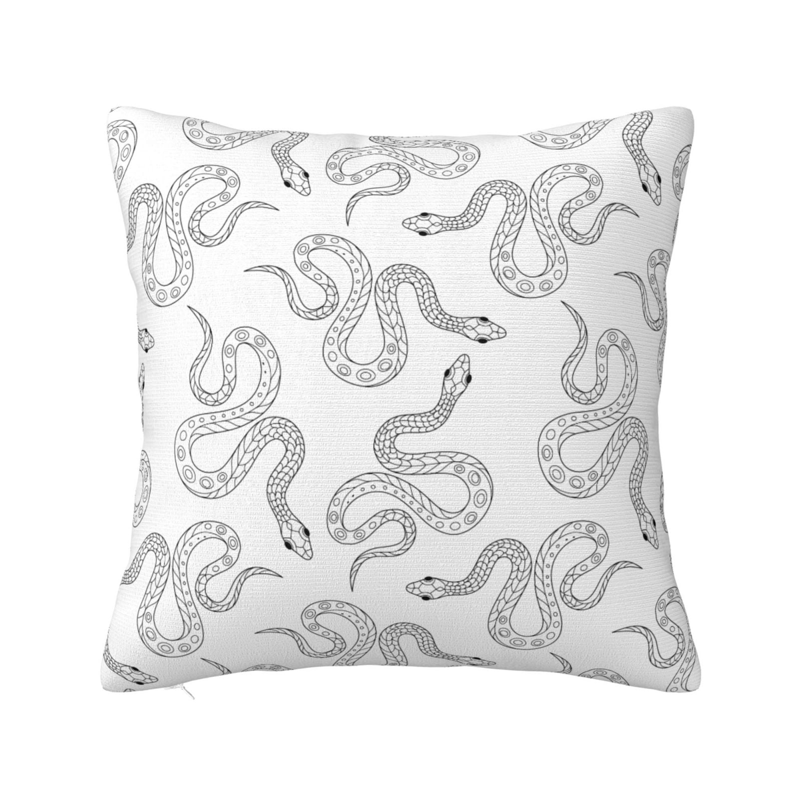 Fuzoiu Hand Drawn Snake Print Square Pillow Cover,Hidden Zipper Design ...