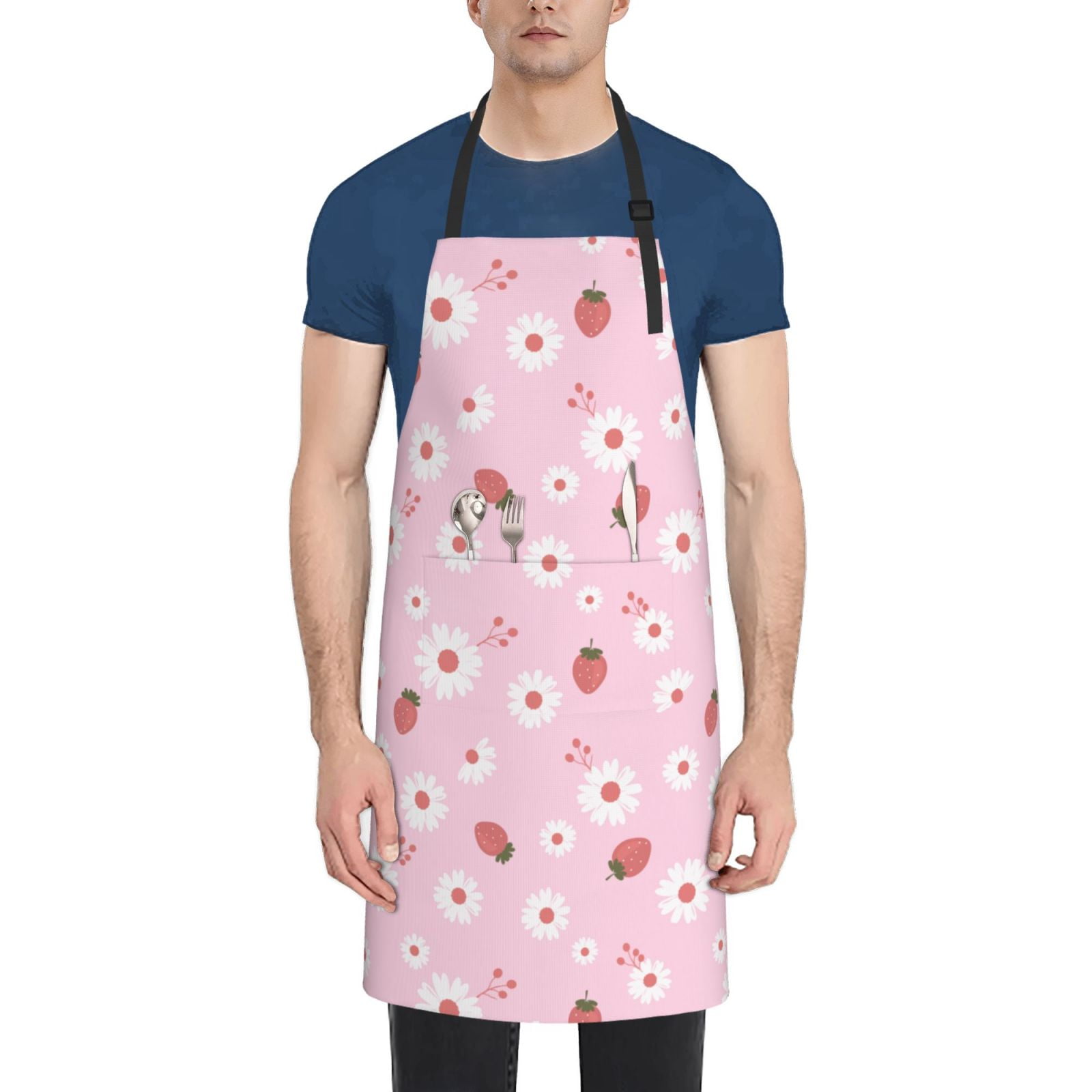 Fuzoiu Hand Drawn Strawberry Print Adjustable Waterproof Apron with ...