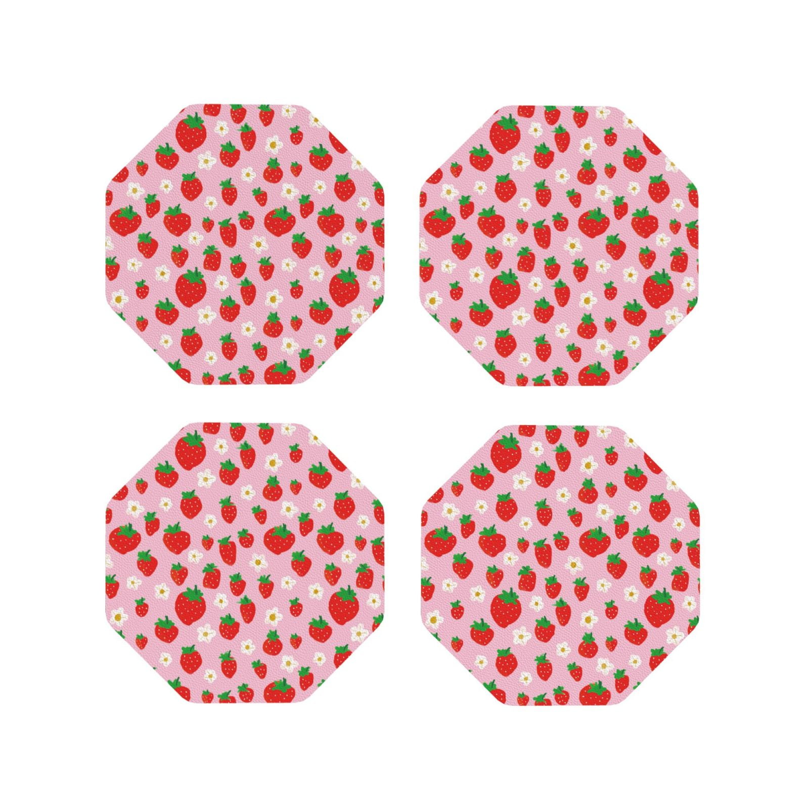 Fuzoiu Hand Drawn Strawberry Print Leather Coasters Set,Drink Coasters ...