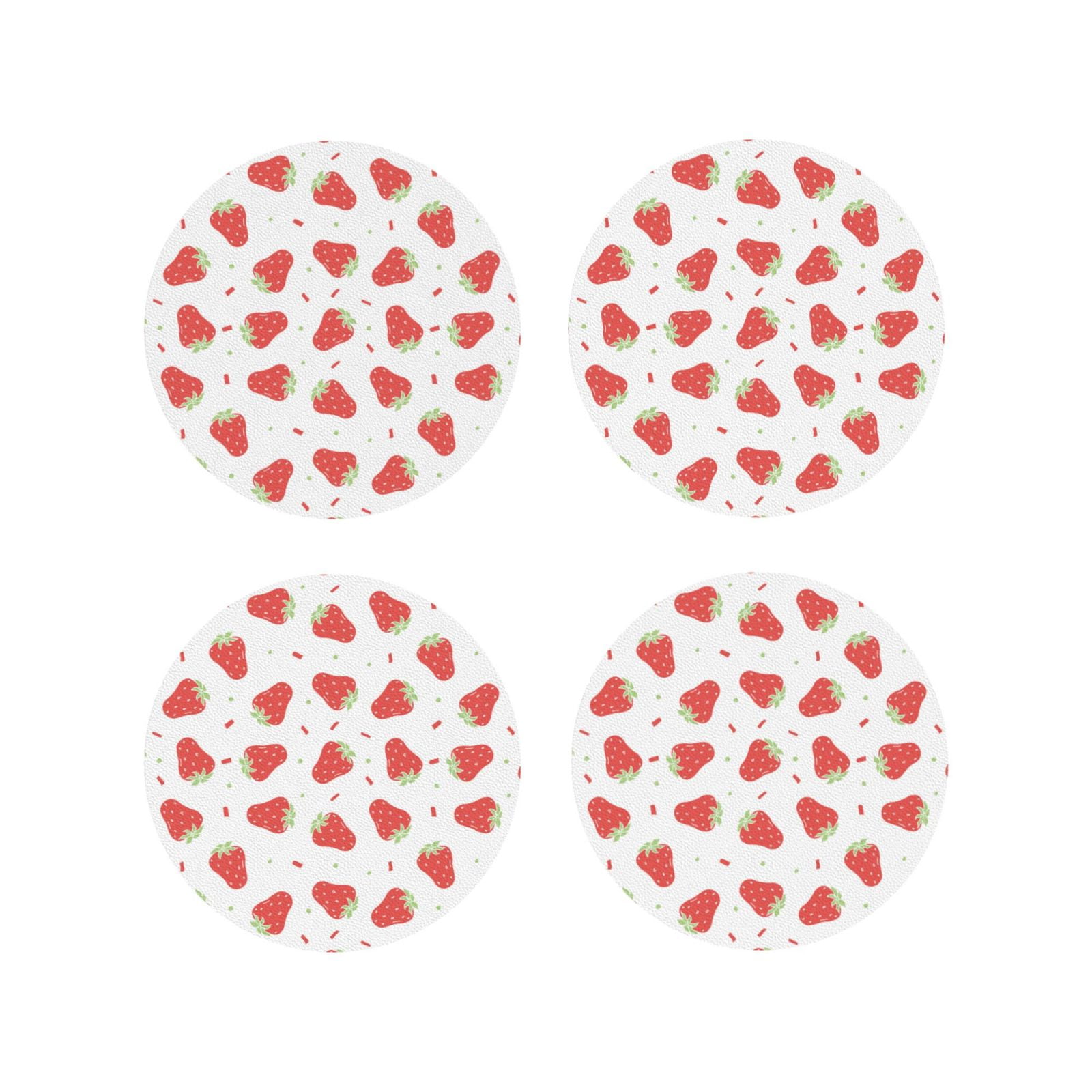 Fuzoiu Hand Drawn Strawberry Print Leather Coasters Set,Drink Coasters ...