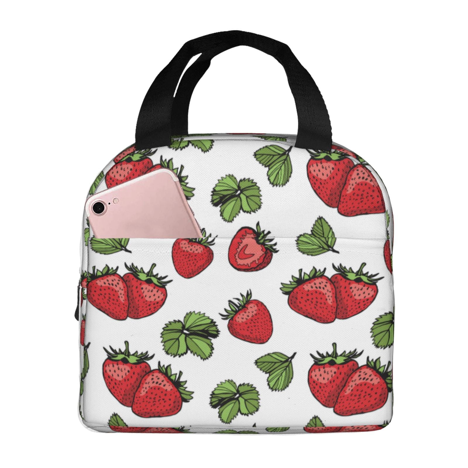 Fuzoiu Hand Drawn Strawberry Print Lunch Bag for Women & Men,Adult ...