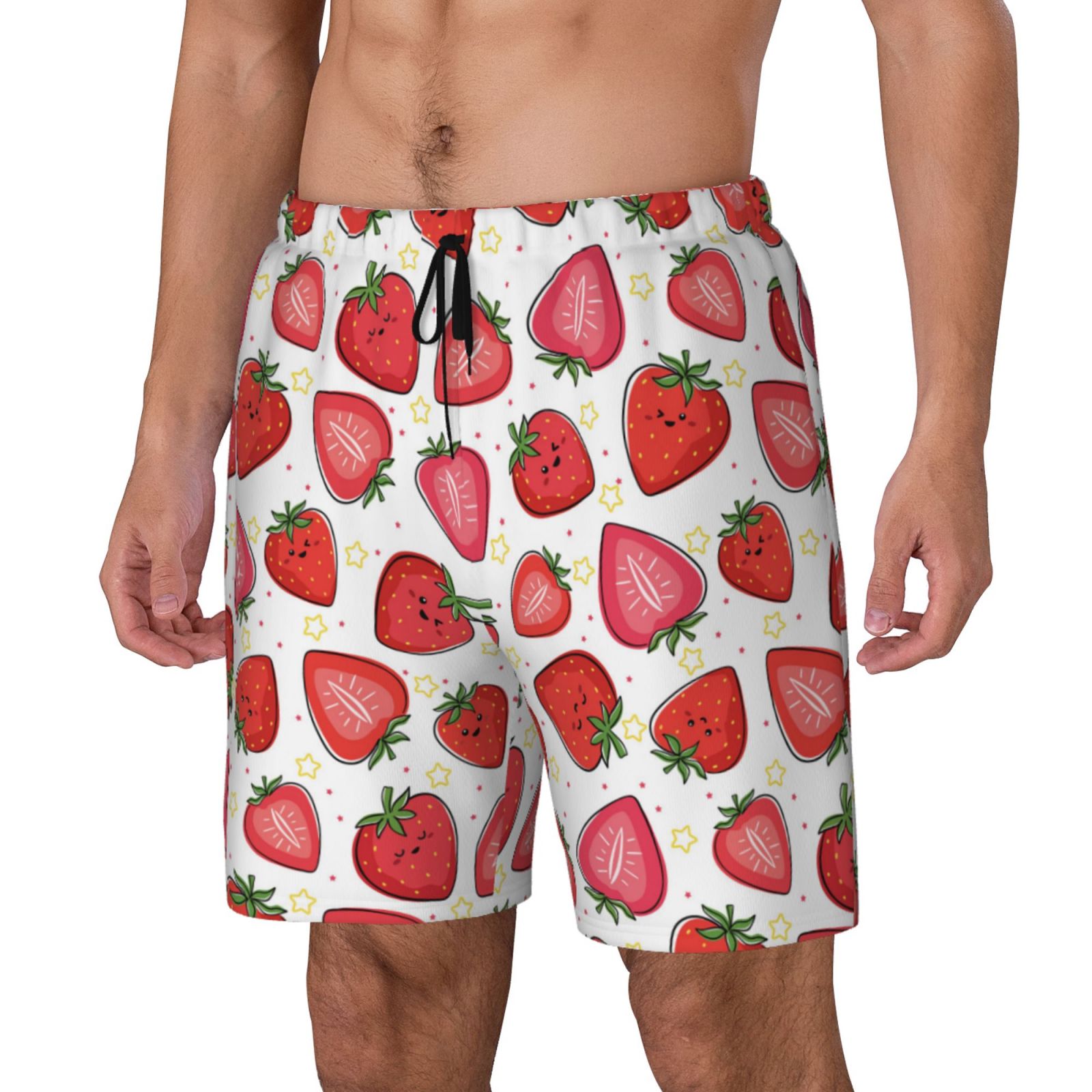 Fuzoiu Hand Drawn Strawberry Print Men's Swim Shorts,Quick-Dry Double ...