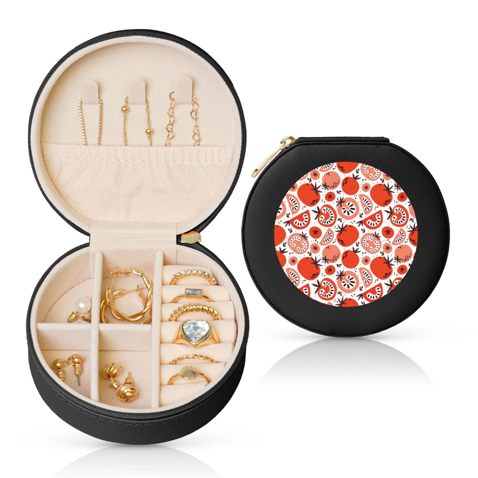 Fuzoiu Hand Drawn Tomatoes Print Portable Jewelry Box,Round Mini ...
