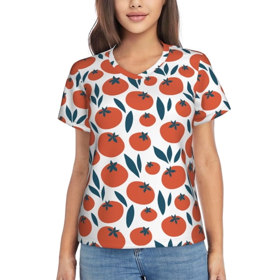 Fuzoiu Hand Drawn Tomatoes Print Women's Classic V-Neck T-Shirt, Short ...
