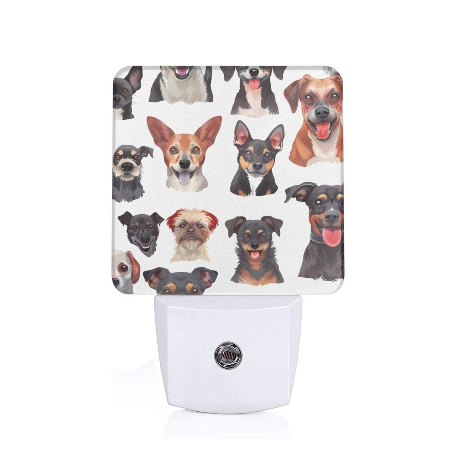 Fuzoiu Happy Dog Faces Collage Print Dusk to Dawn LED Night Light with ...