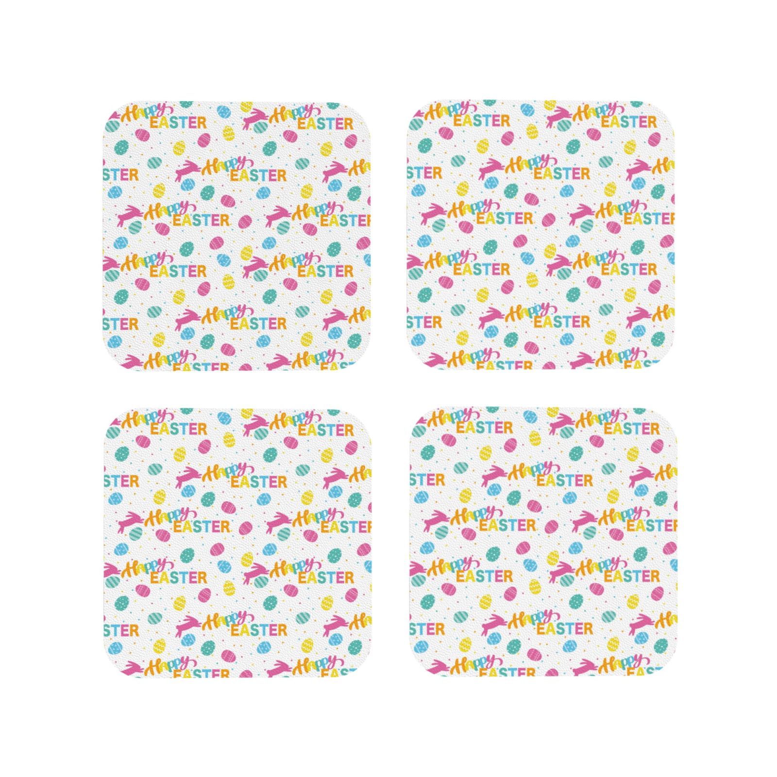 Fuzoiu Happy Easter Print Leather Coasters Set,Drink Coasters Set of 4 ...