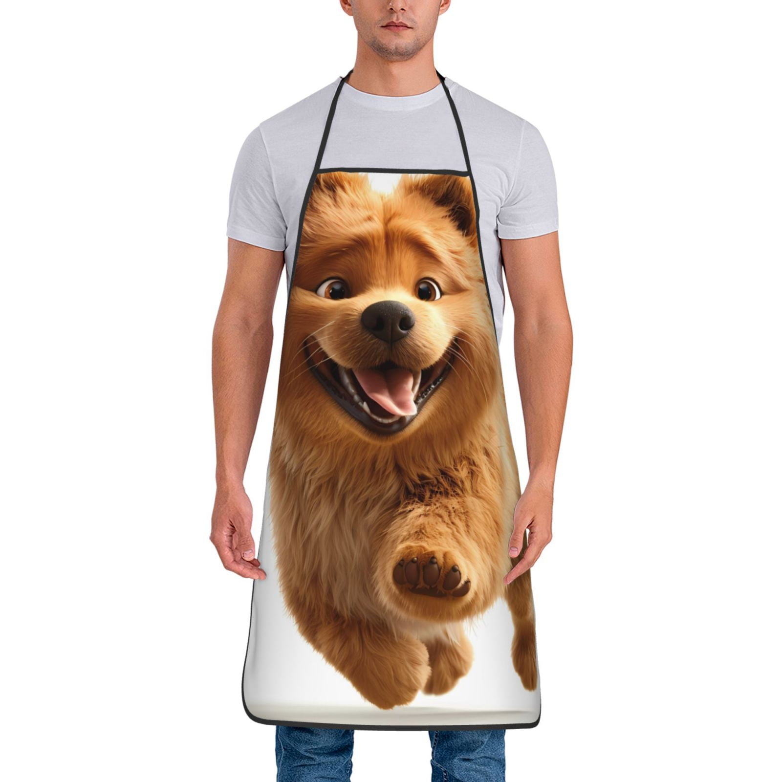Fuzoiu Happy Fluffy Running Dog Print Waterproof Apron, Kitchen Apron ...