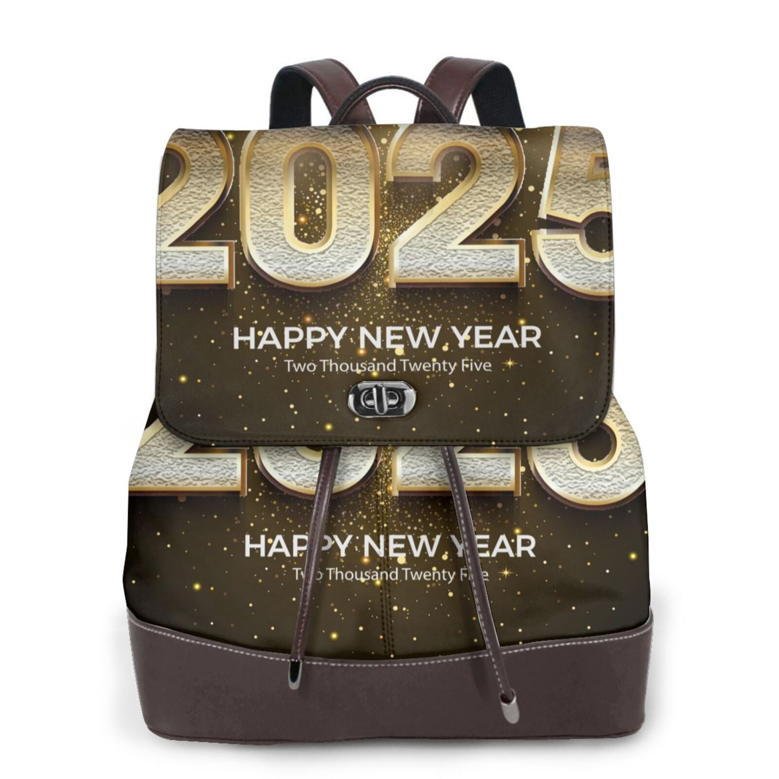 Fuzoiu Happy New Year 2025 E Print Women's Leather Backpack,Backpack in ...
