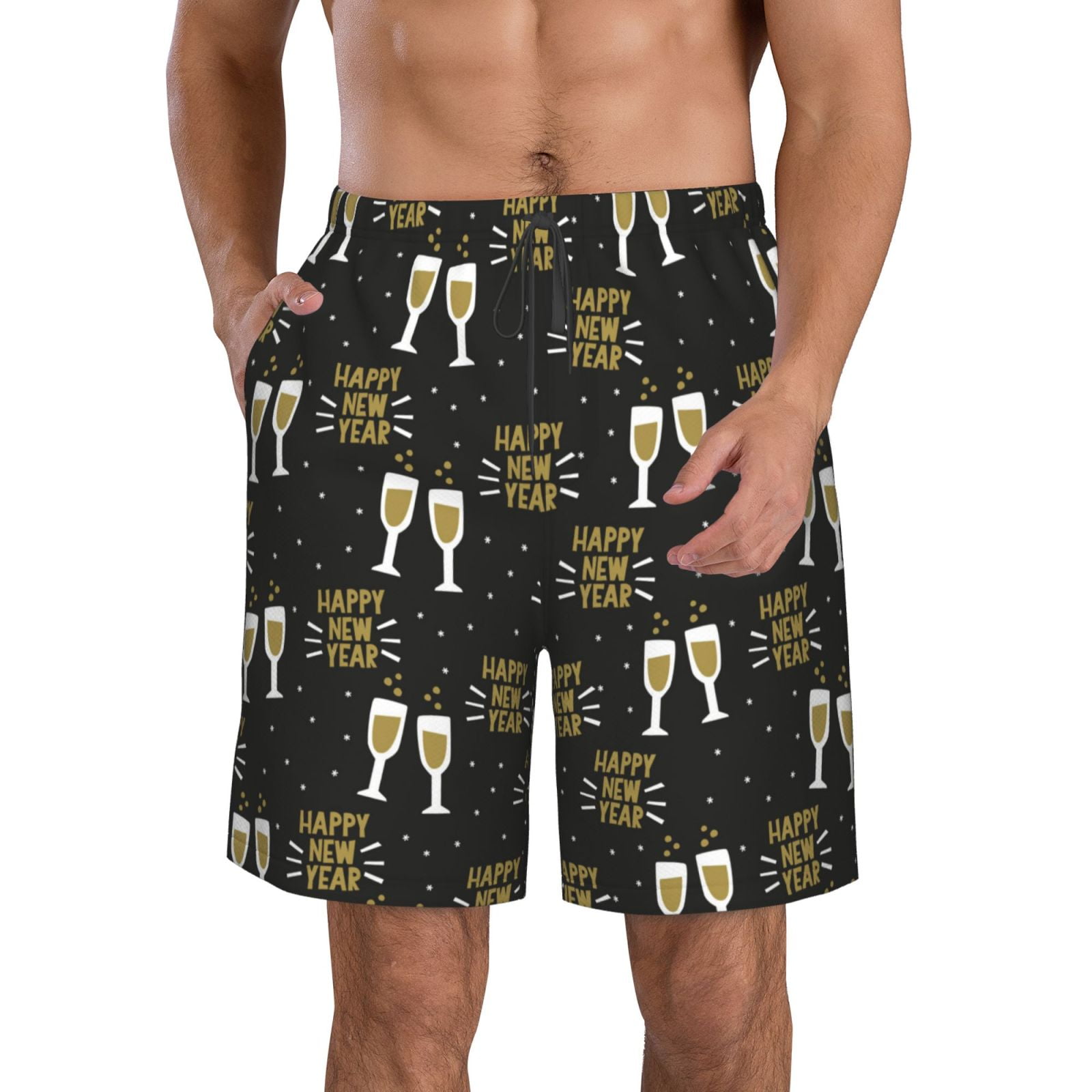 Fuzoiu Happy New Year Print Men's Beach Shorts,Men's Swim Trunks,Quick ...
