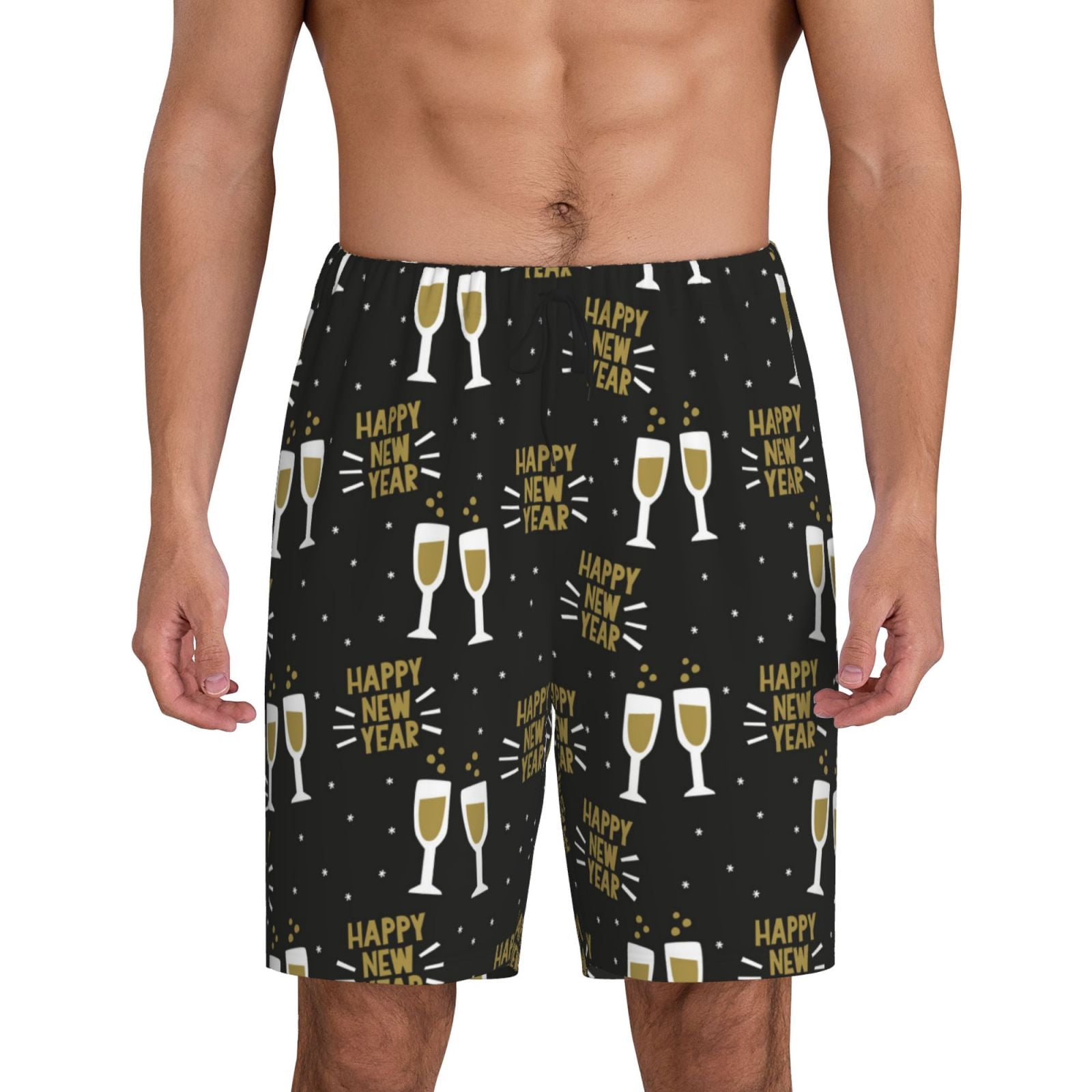 Fuzoiu Happy New Year Print Pajama Shorts for Men, Men's Pajama Bottoms ...