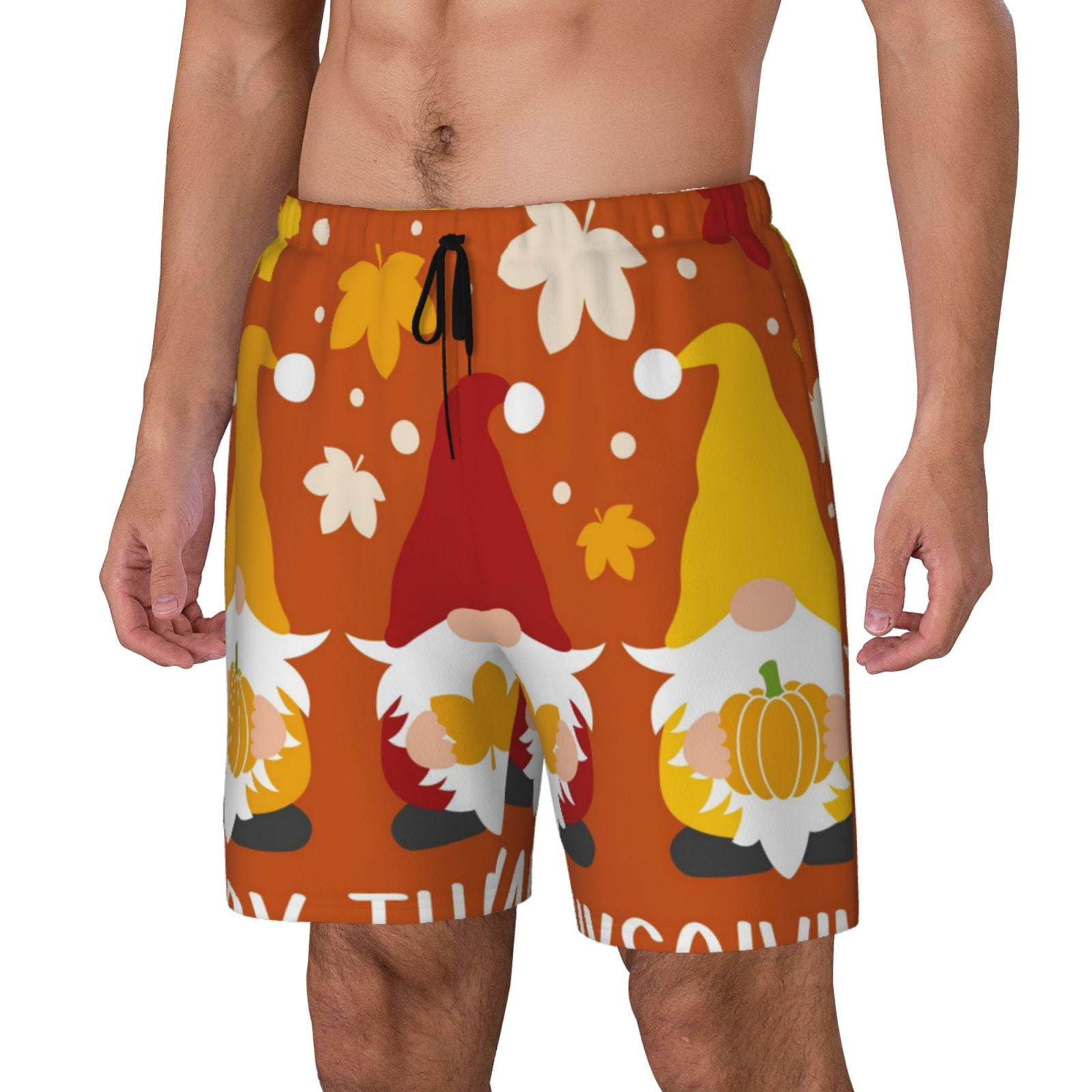 Fuzoiu Happy Thanksgiving Three Gnomes Print Men's Swim Shorts,Quick ...