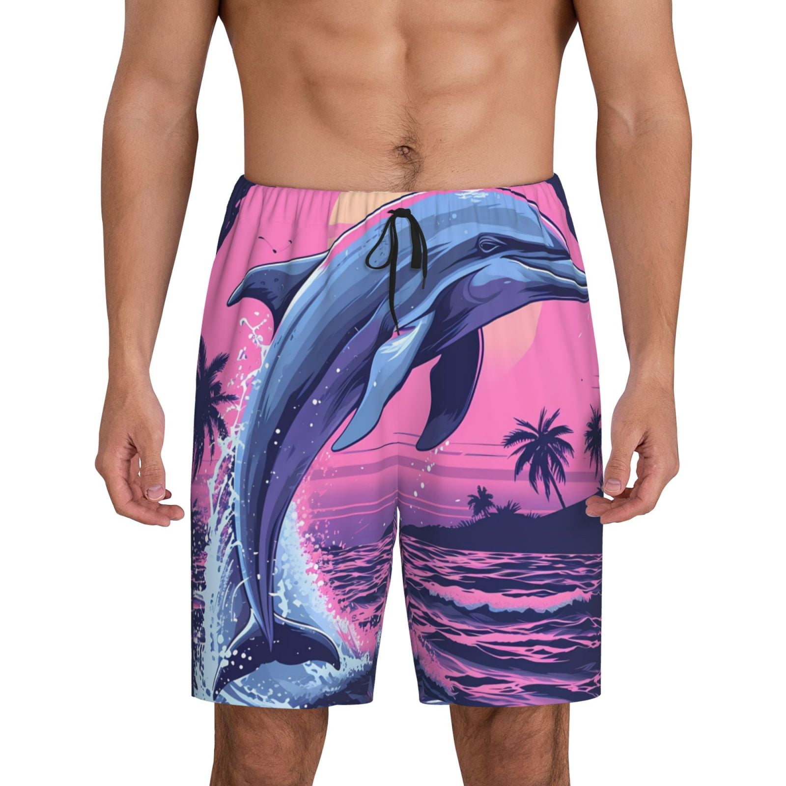 Fuzoiu Hawaiian Beach Dolphin Print Pajama Shorts for Men, Men's Pajama ...