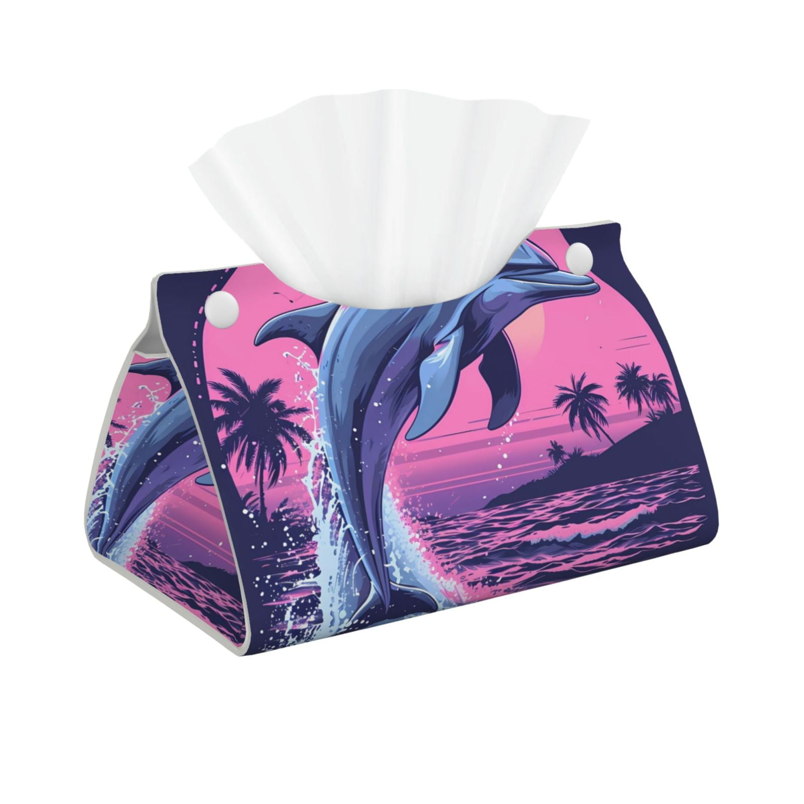 Fuzoiu Hawaiian Beach Dolphin Print Tissue Box Cover, PU Leather Tissue ...