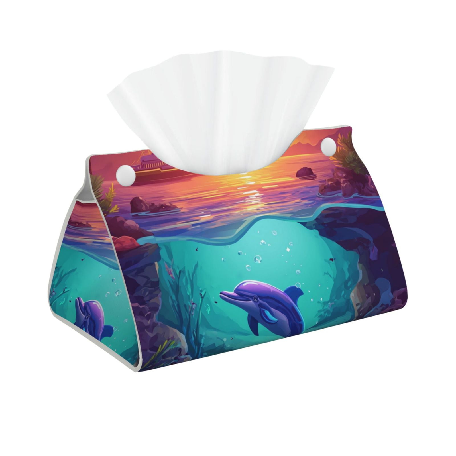 Fuzoiu Hawaiian Island Dolphin Print Tissue Box Cover, PU Leather ...