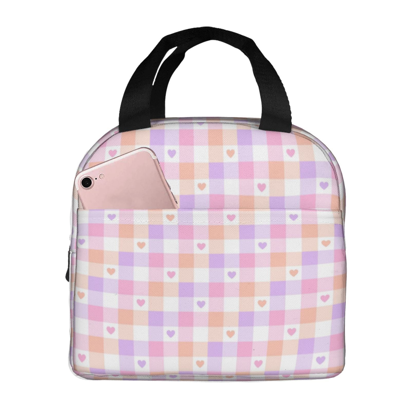 Fuzoiu Heart Buffalo Plaid Print Lunch Bag for Women & Men,Adult ...