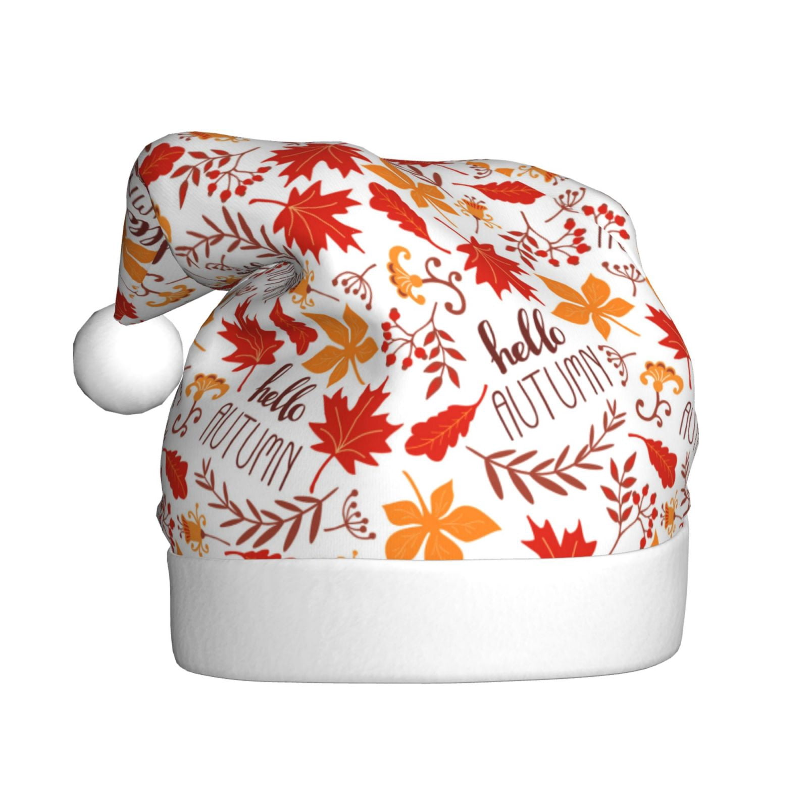 Fuzoiu Hello Autumn Maple Leaf Print Santa Hat Christmas Hat for Adults ...