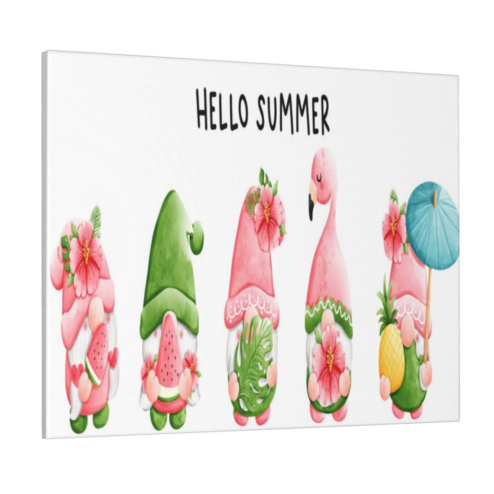 Fuzoiu Hello Summer Gnome Print Canvas Wall Art for Bathrooms,Wall ...