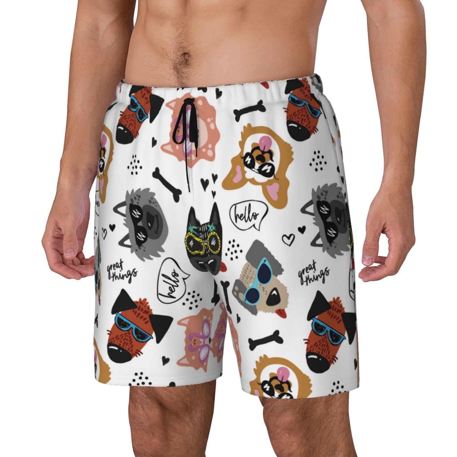 Fuzoiu Hip Hop Dog Print Men's Swim Shorts,Quick-Dry Double-Layer Swim ...