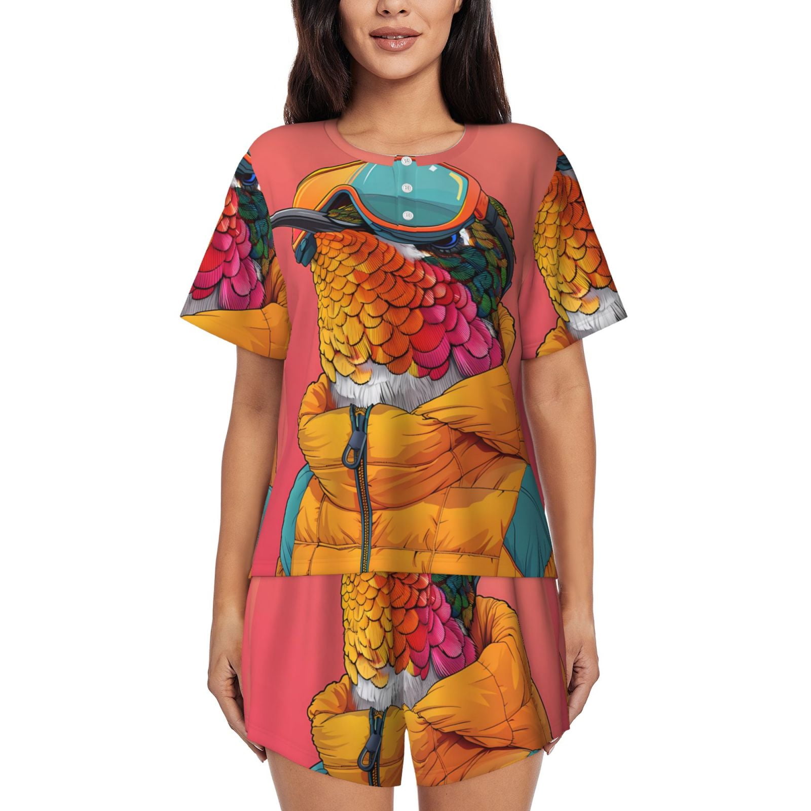 Fuzoiu Hip Hummingbird In Jacket Print Women's Short-Sleeved Pajama Set ...