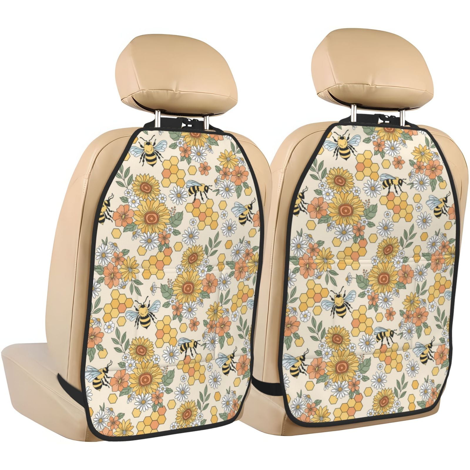 Fuzoiu Hippie Bee Honeycomb Print 2 Pack Kick Mat Back Seat Protector ...