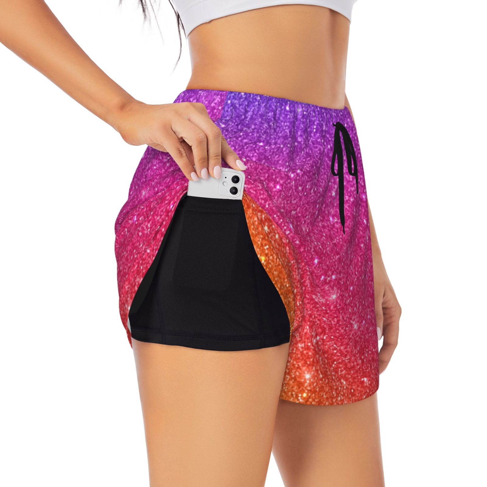Fuzoiu Holiday Shiny Print Women's Athletic Shorts, Double-Layer ...