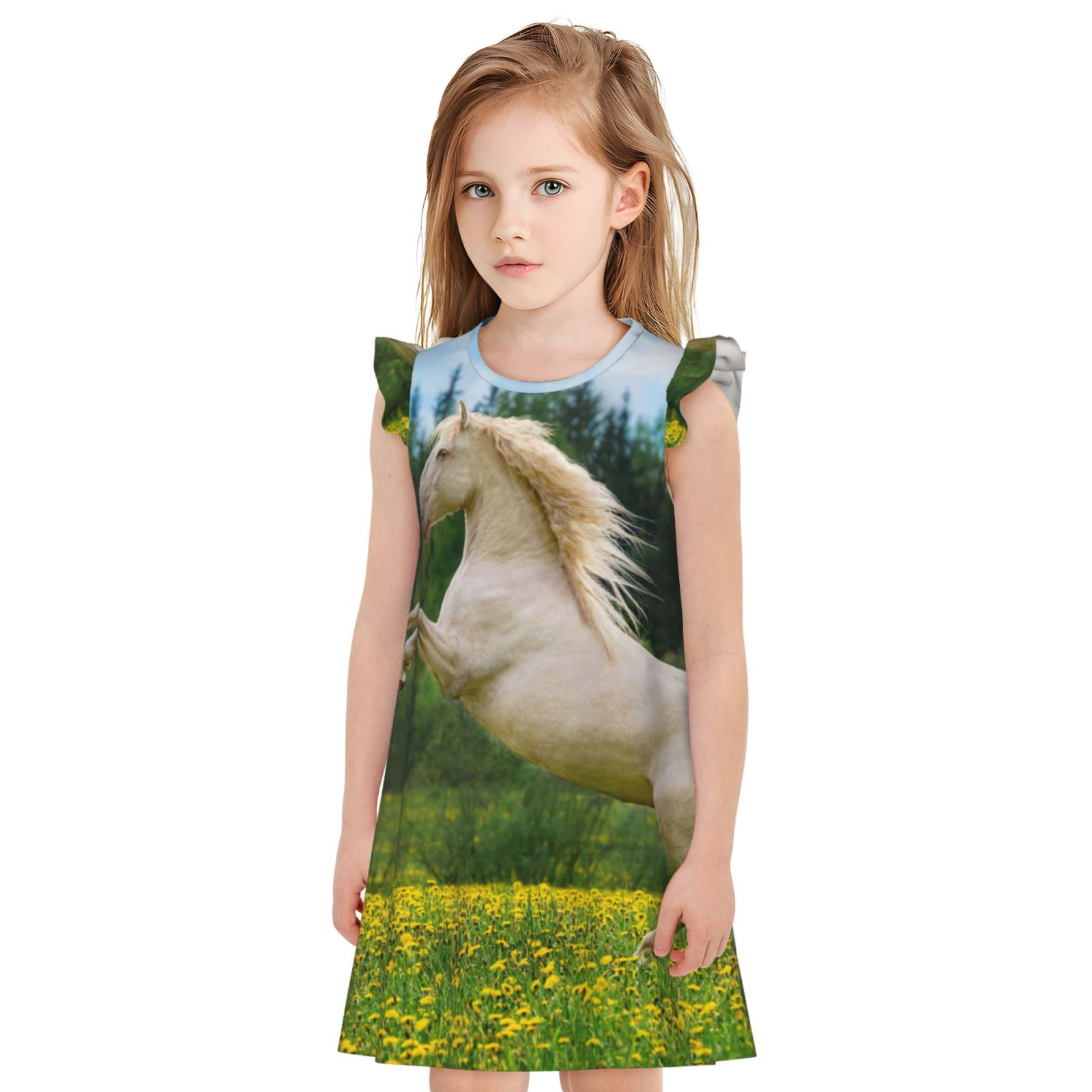 Fuzoiu Horse Rearing Up In The Field Print Girls' Nightgowns Pajamas ...