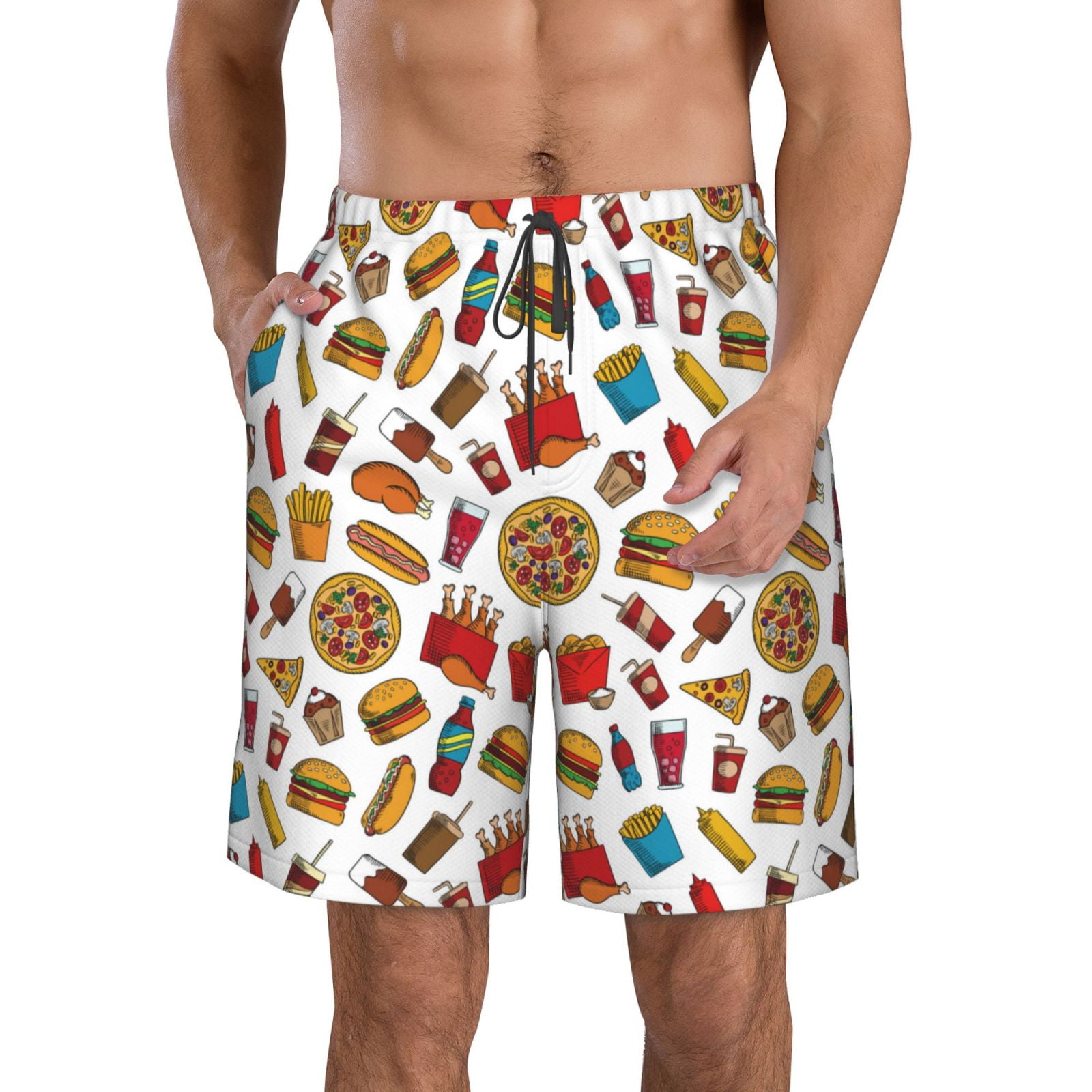 Fuzoiu Hot Dog Pizza Print Men's Beach Shorts,Men's Swim Trunks,Quick ...