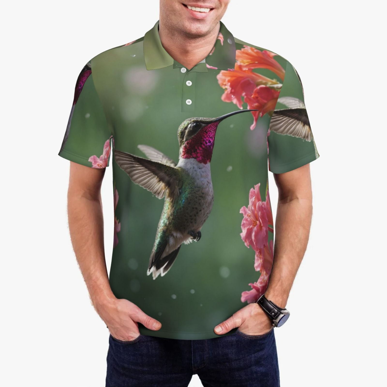 Fuzoiu Humming Bird 1 Print Men's Polo Shirts Short Sleeve,Golf Shirts ...