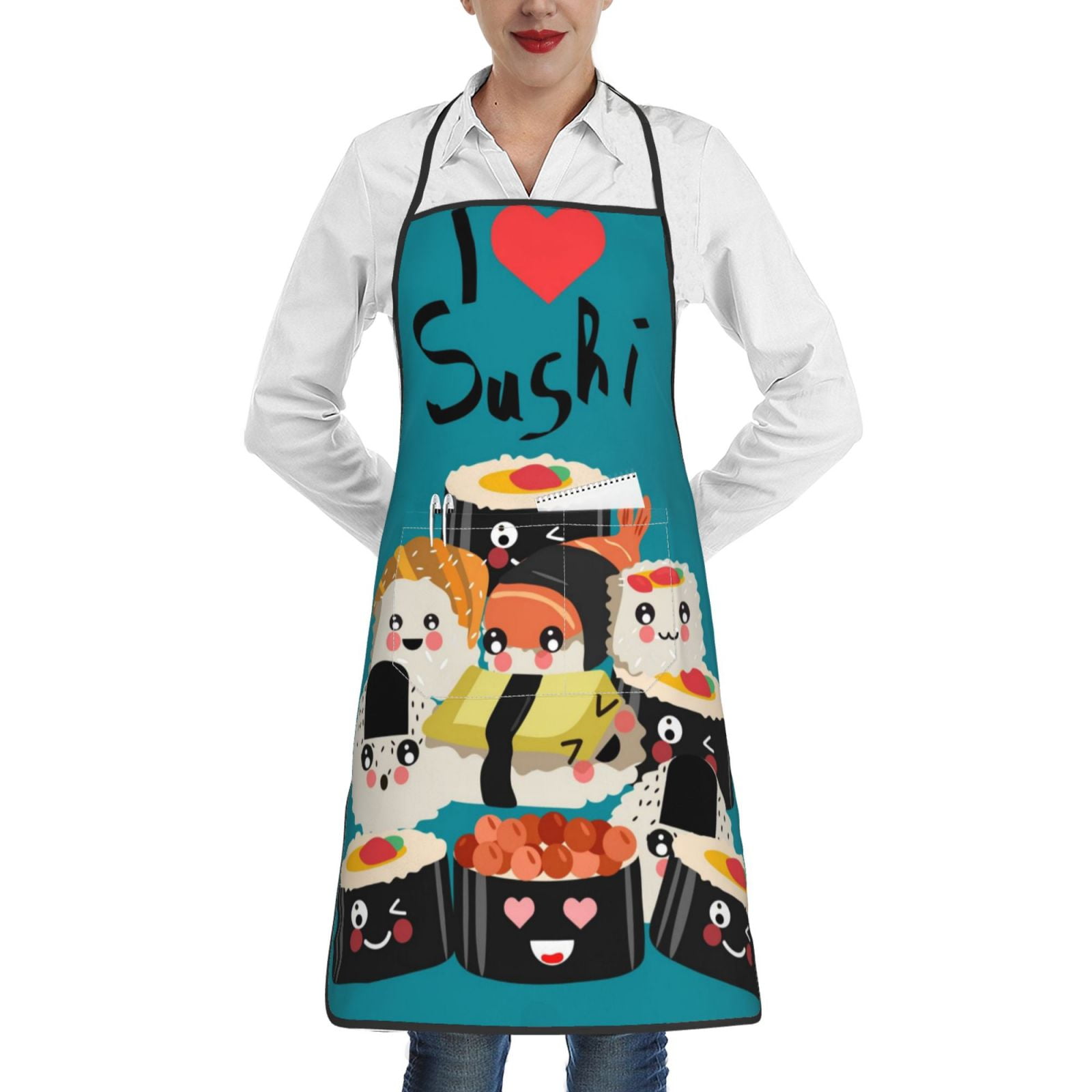 Fuzoiu I Love Sushi Print Kitchen Cooking Aprons,Kitchen Cooking BBQ ...
