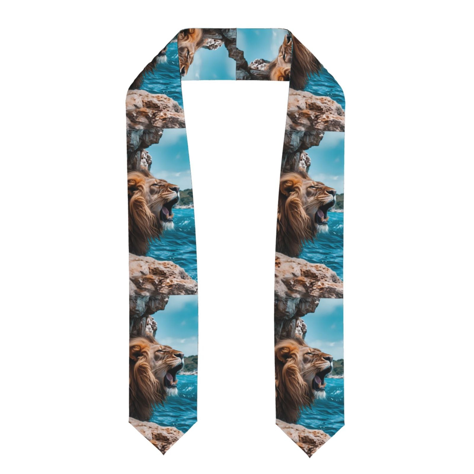 Fuzoiu Ice Blue Coastal Lion Print Graduation Sash,Graduation Stole ...