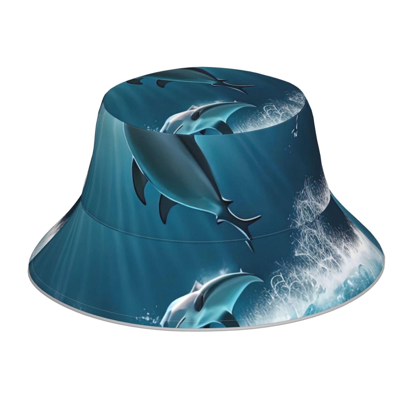 Fuzoiu Ice Blue Ocean Cute Dolphin A Print Reflective Bucket Hat ...