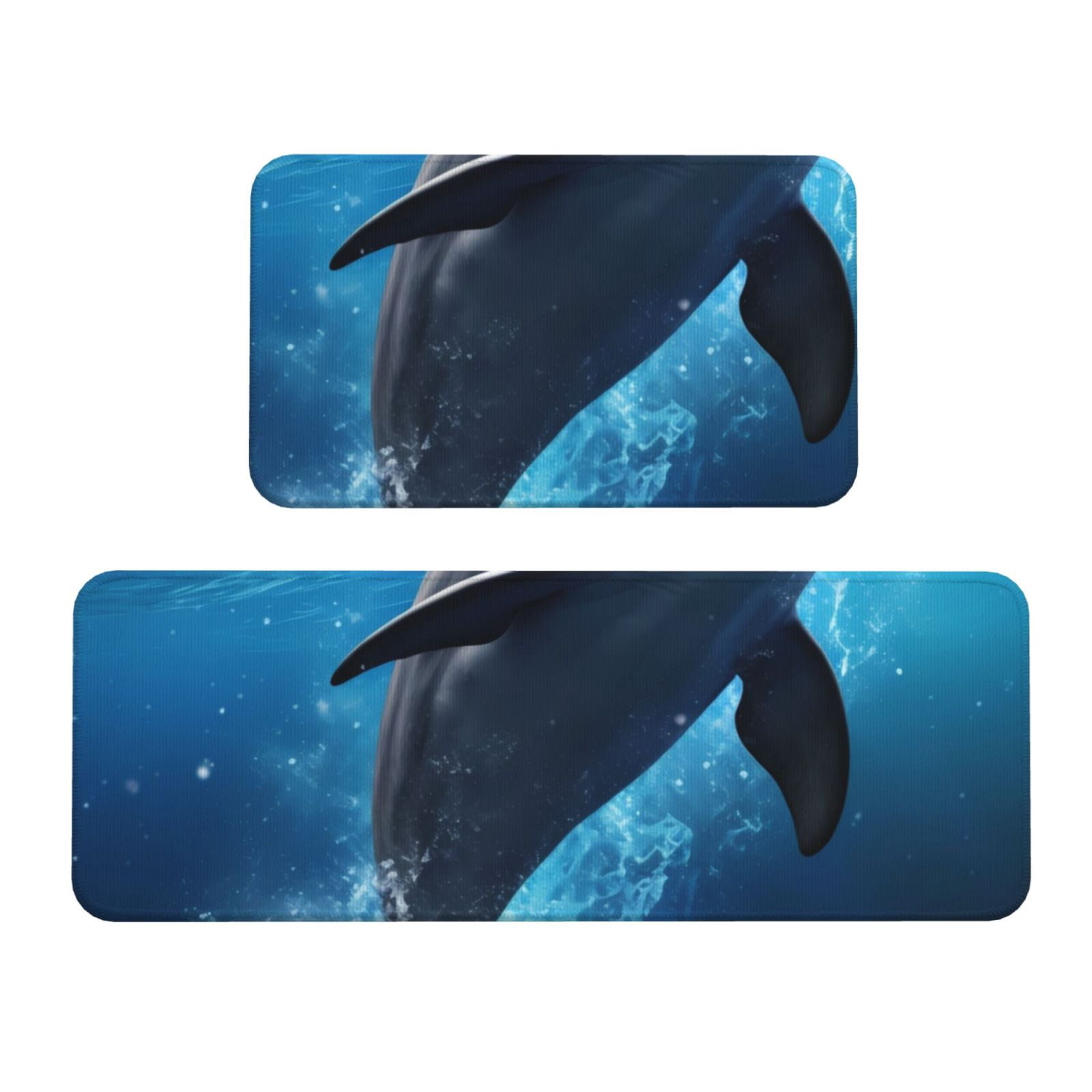 Fuzoiu Ice Blue Ocean Cute Dolphin Print Kitchen Floor Mat 2 Sets ...