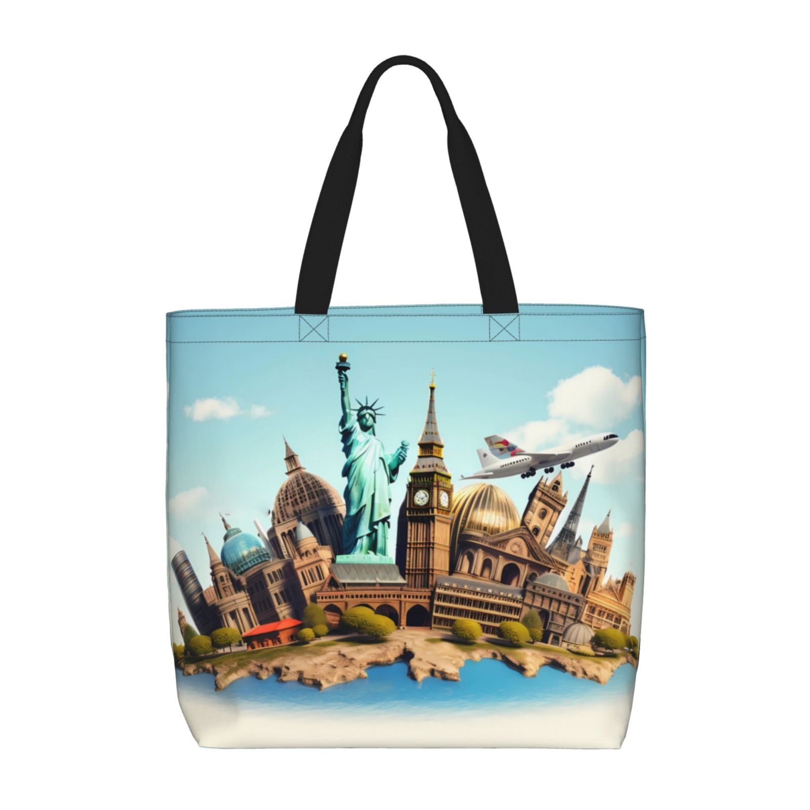 Fuzoiu Iconic Global Landmarks Print Durable Tote Bag,Shoulder Bag with ...