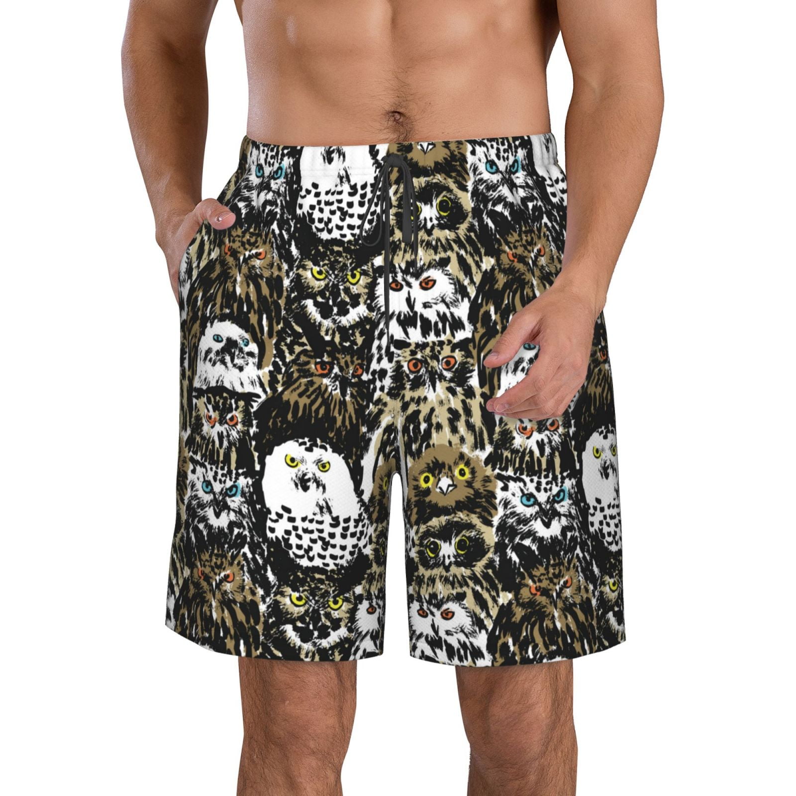 Fuzoiu Ink Graffiti Owl Print Men's Beach Shorts,Men's Swim Trunks ...