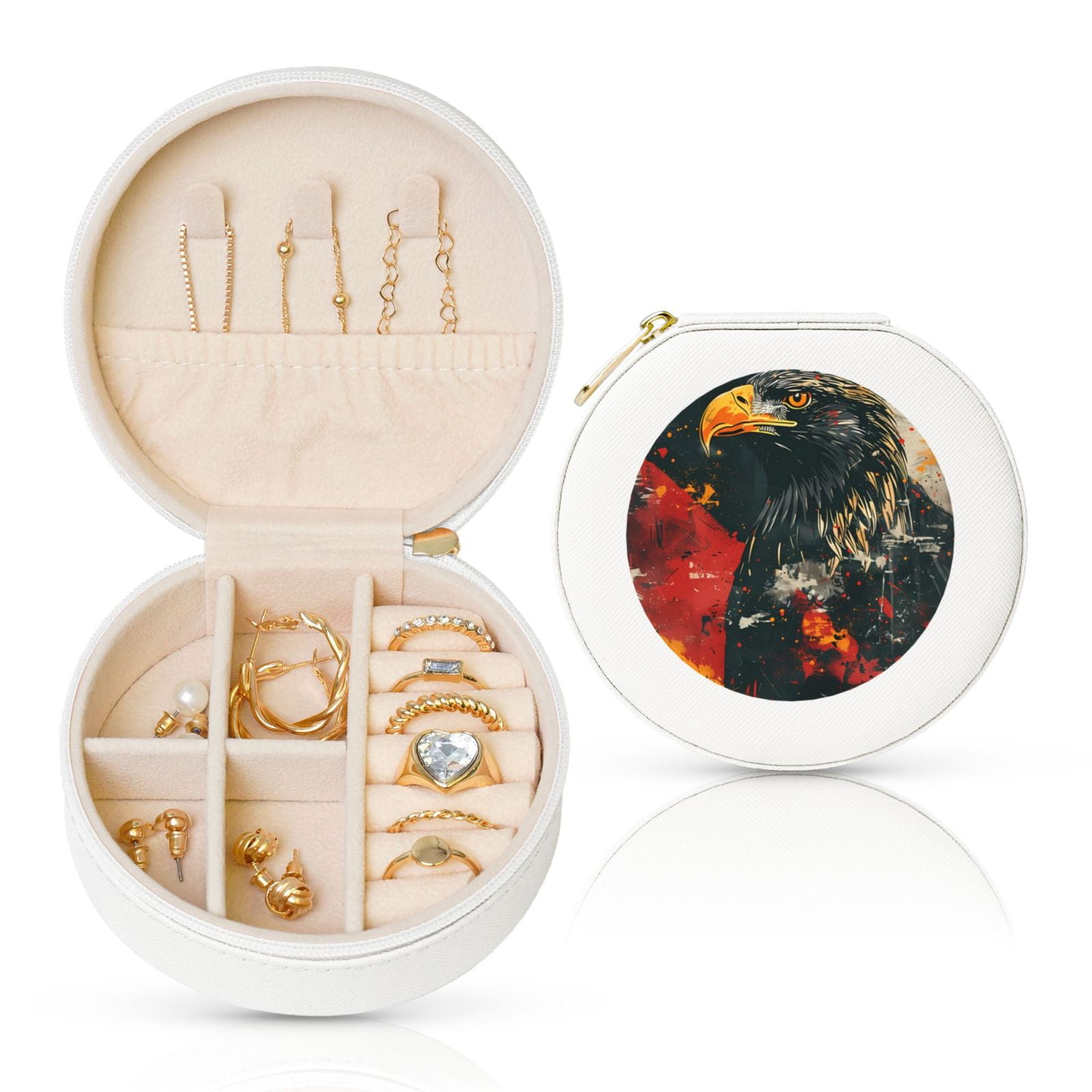 Fuzoiu Ink Style Bald Eagle Print Portable Jewelry Box,Round Mini ...