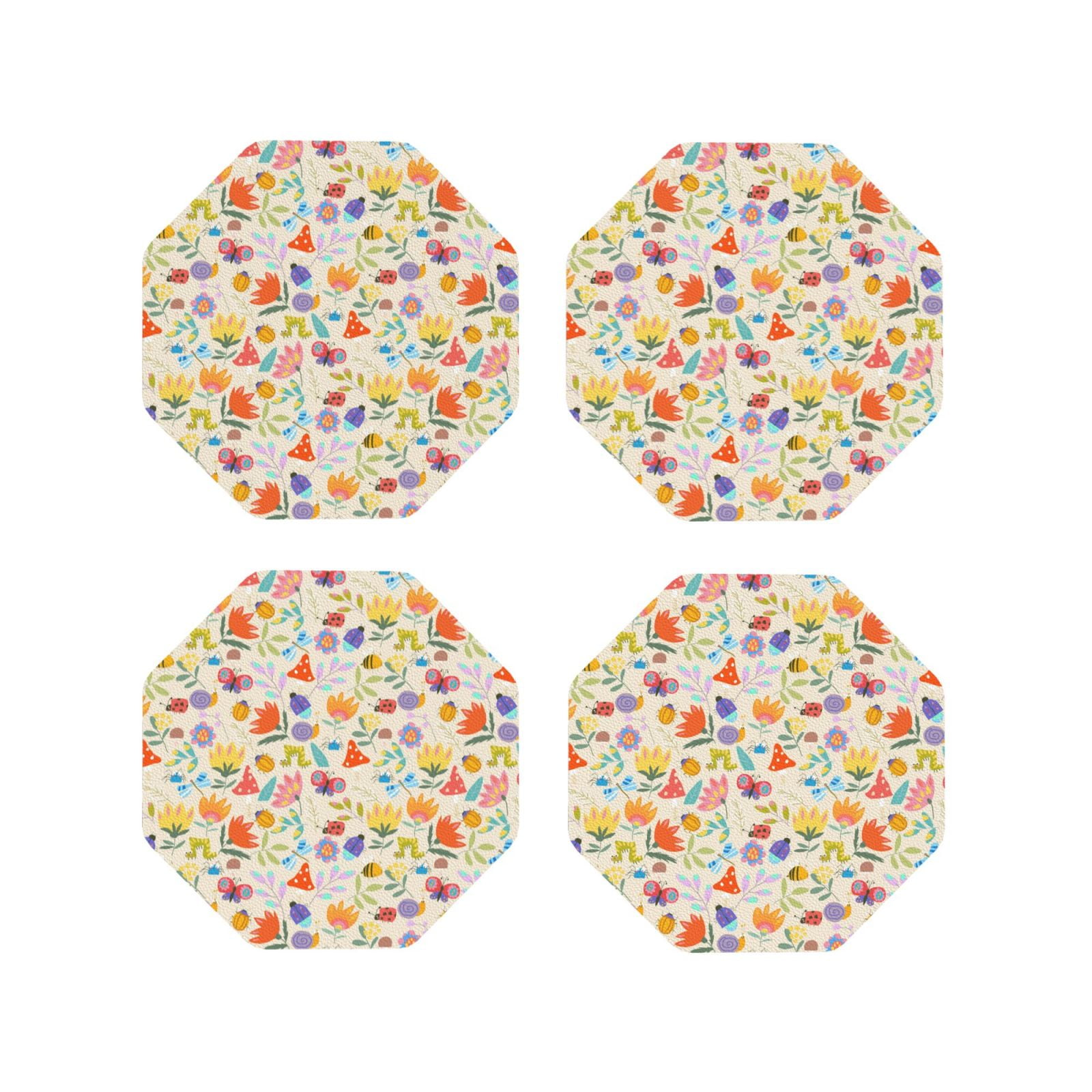 Fuzoiu Insects In Plants Print Leather Coasters Set,Drink Coasters Set ...