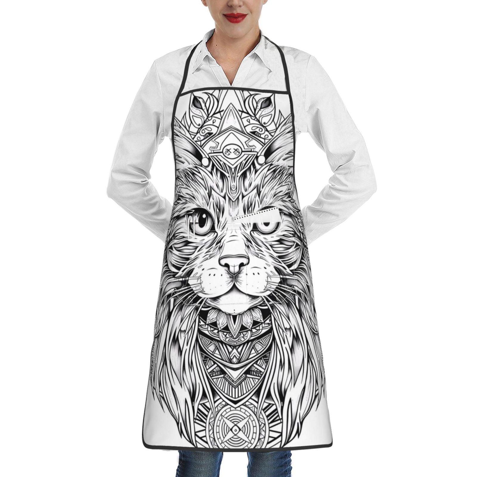 Fuzoiu Intricate Cat Mandala Print Kitchen Cooking Aprons,Kitchen ...