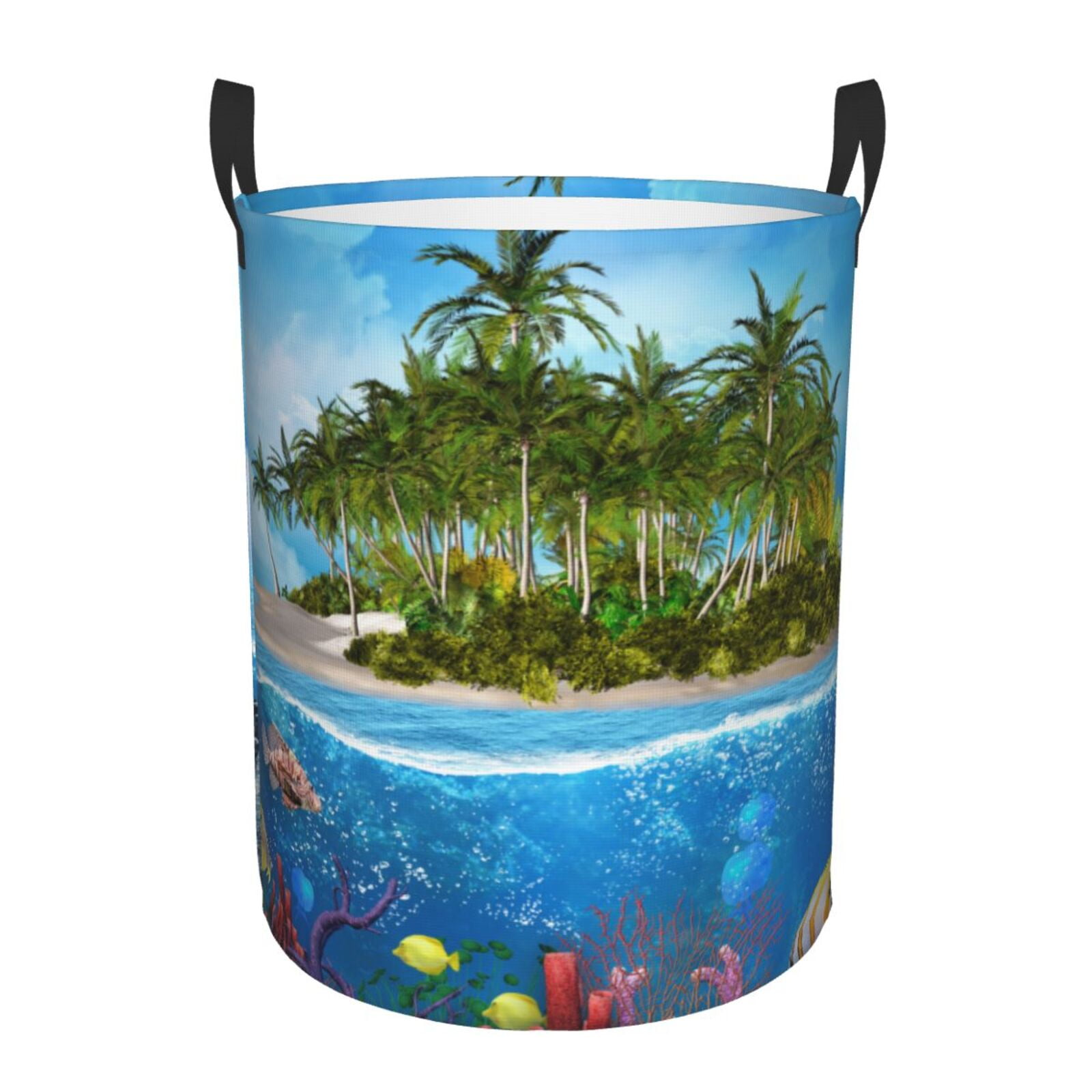 Fuzoiu Island And Coral Reef Print Circular Hamper,Laundry Basket with ...