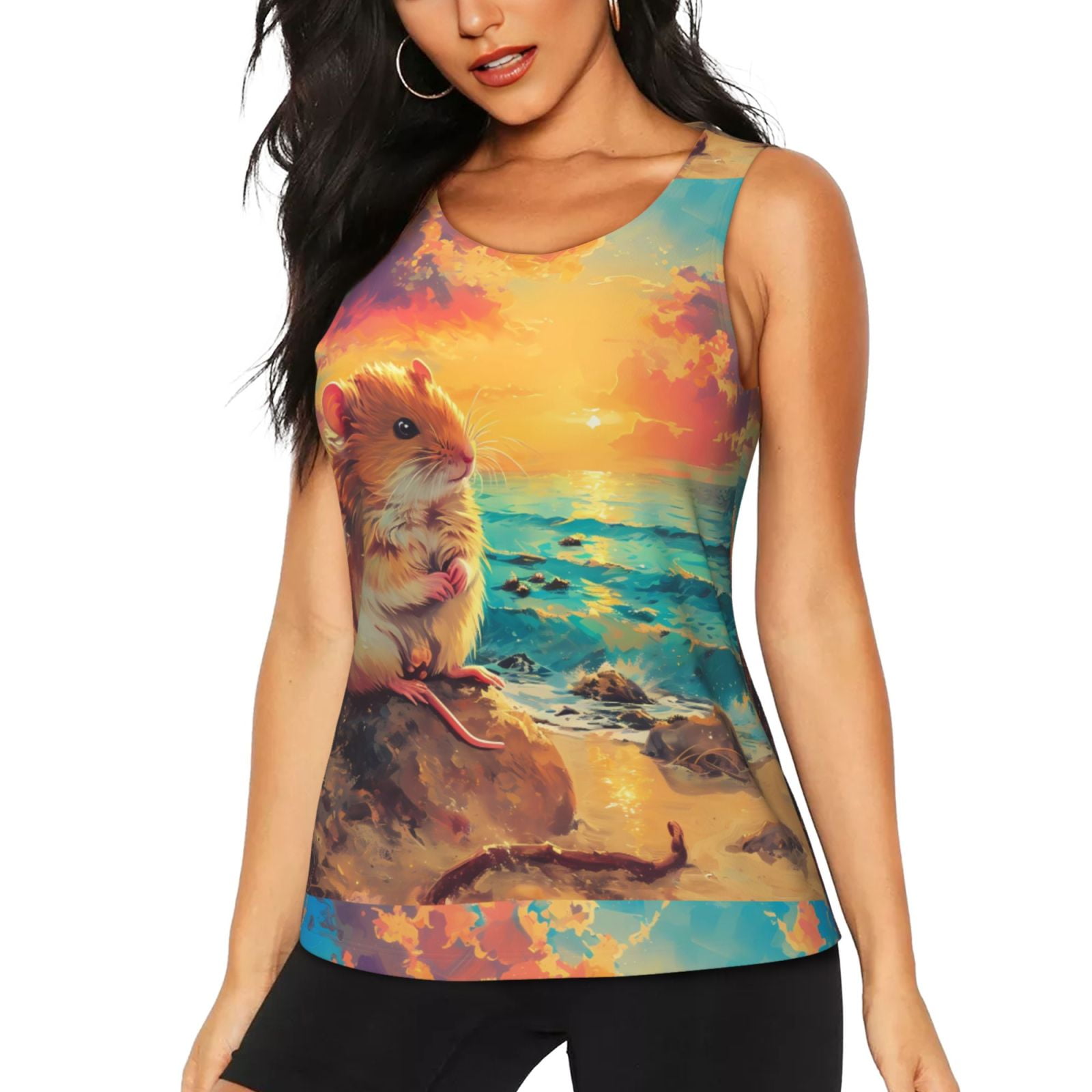 Fuzoiu Island Beach Guinea Pig Print Women's Workout Tank Top,Athletic ...
