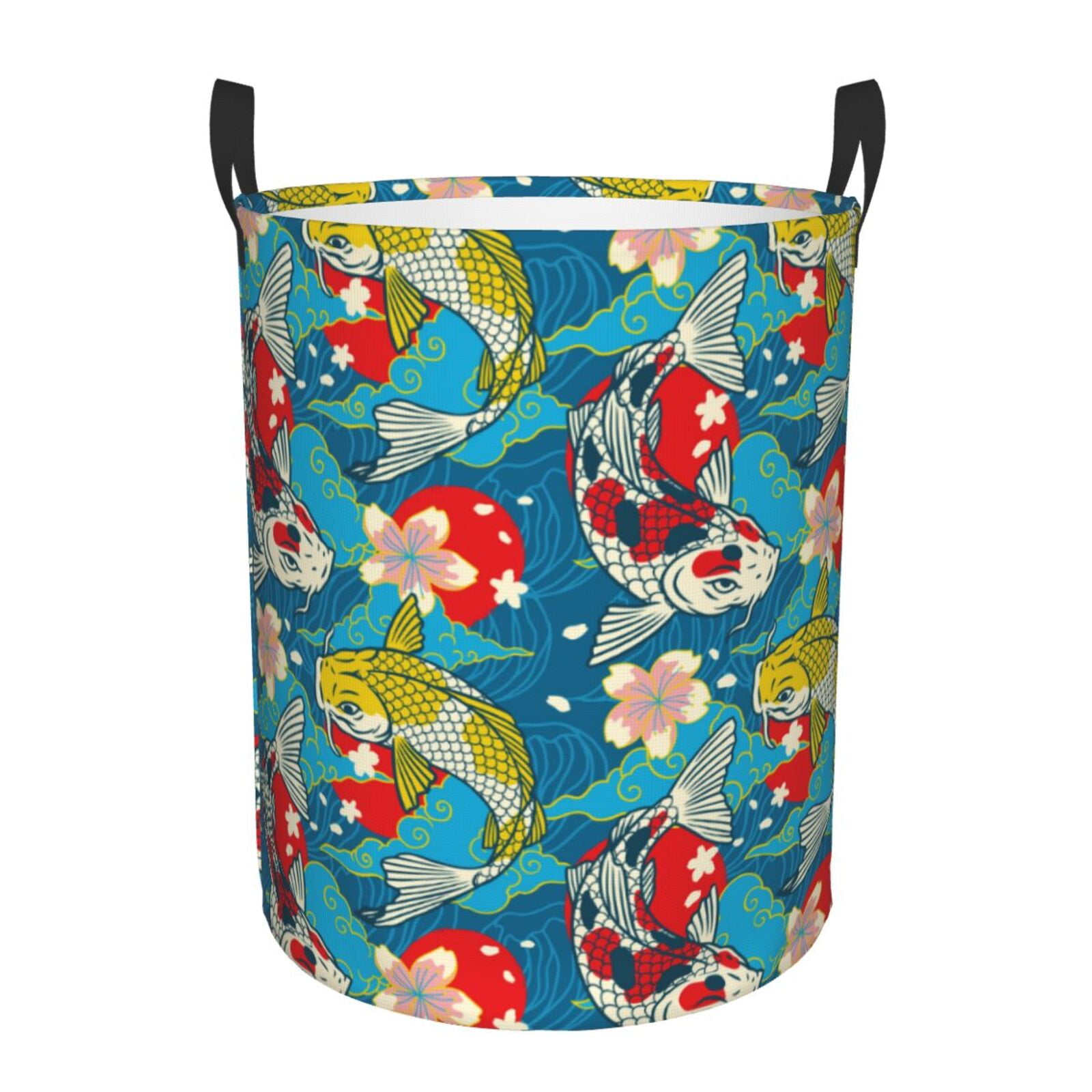 Fuzoiu Japanese Koi Print Circular Hamper,Laundry Basket with Handle ...