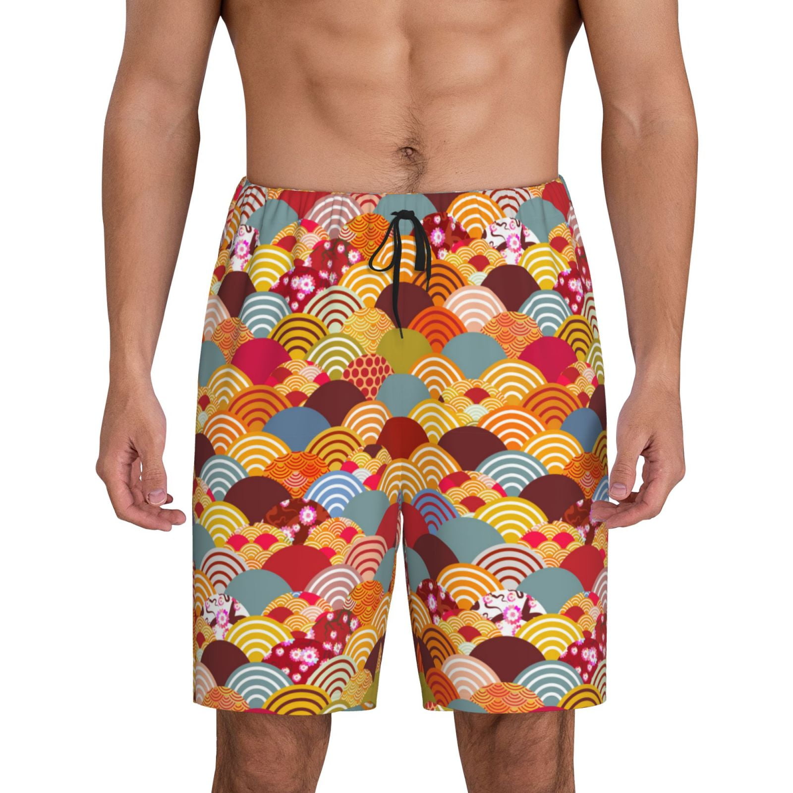 Fuzoiu Japanese Style Fish Scales Print Pajama Shorts for Men, Men's ...