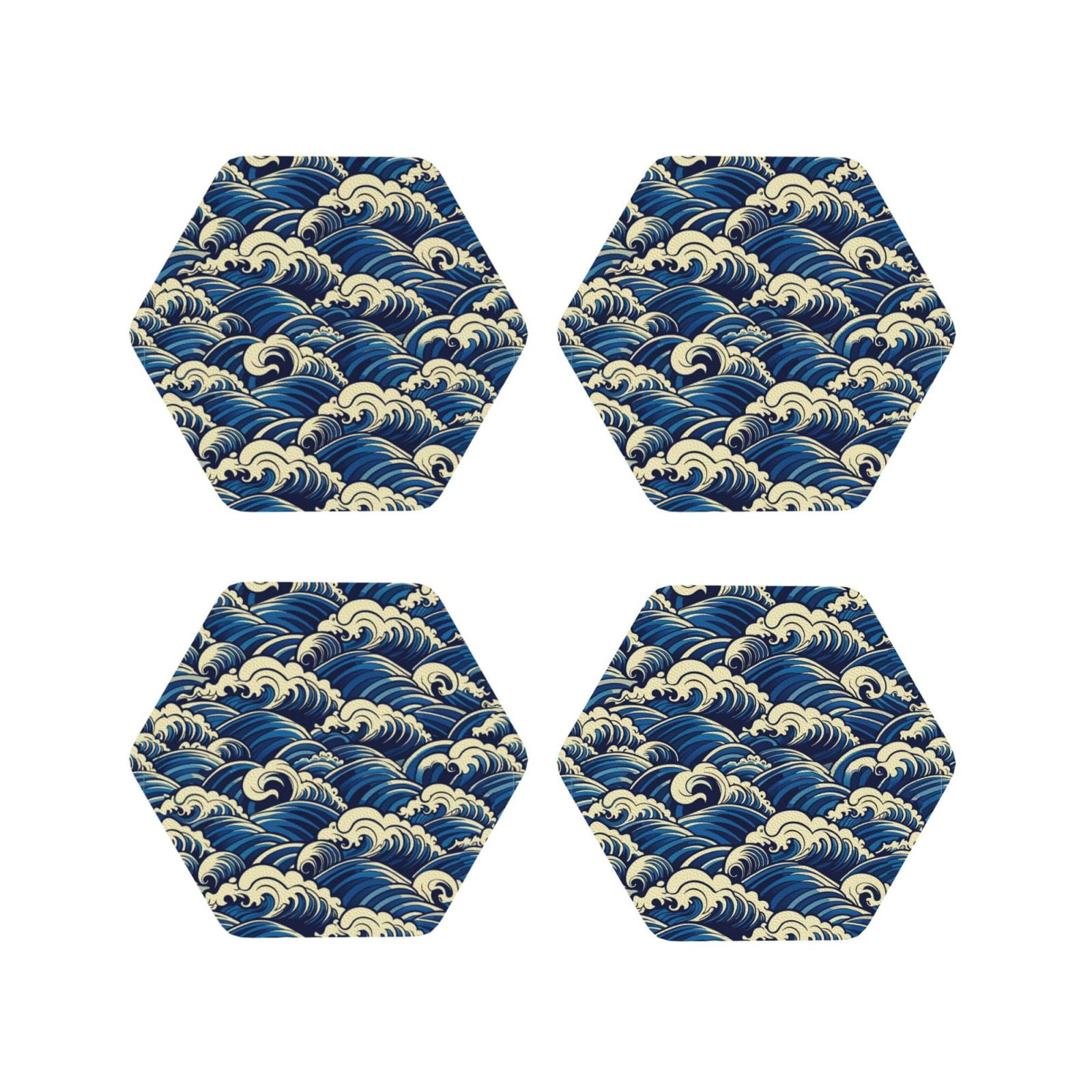 Fuzoiu Japanese Water Wave Print Leather Coasters Set,Drink Coasters ...