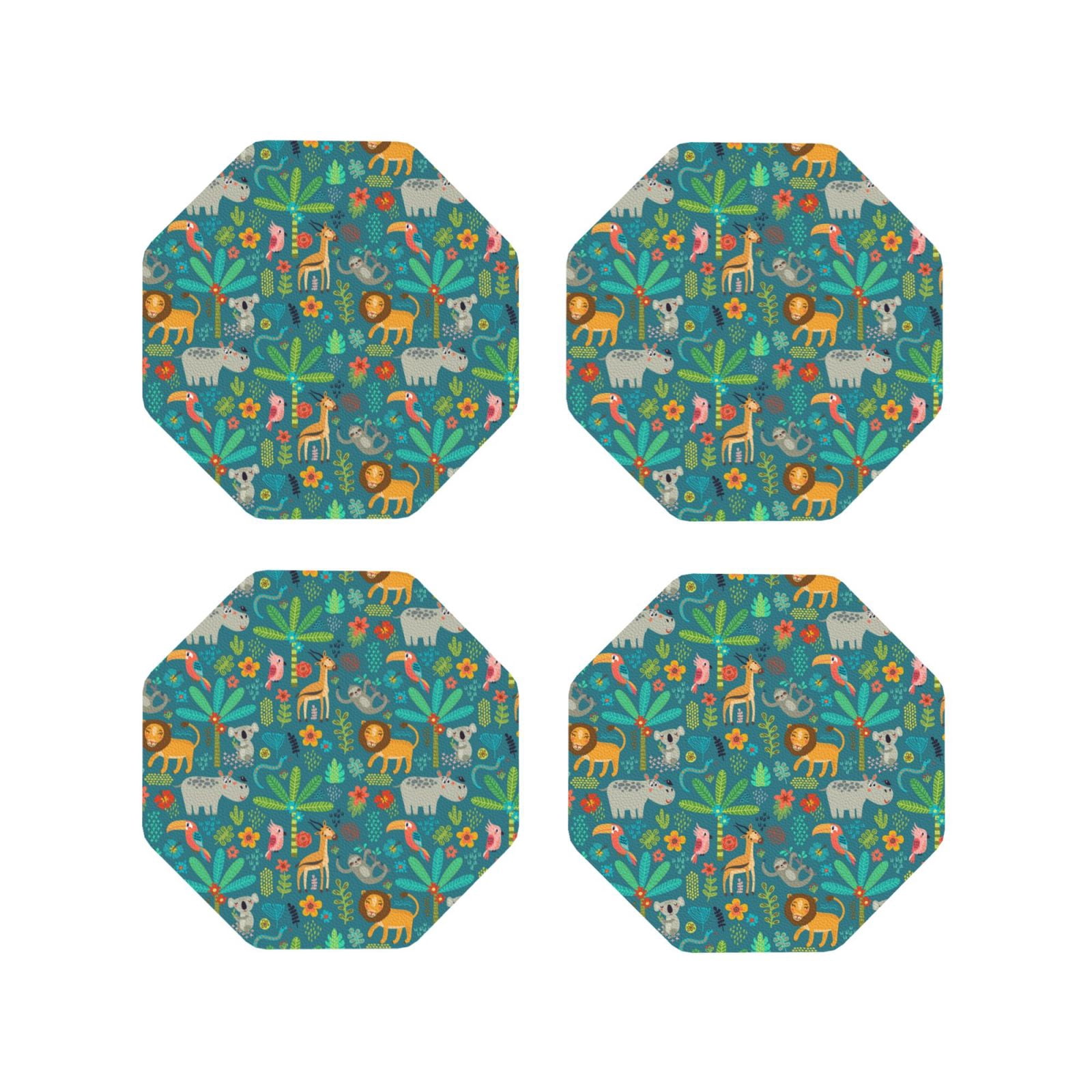 Fuzoiu Jungle Animals Print Leather Coasters Set,Drink Coasters Set of ...