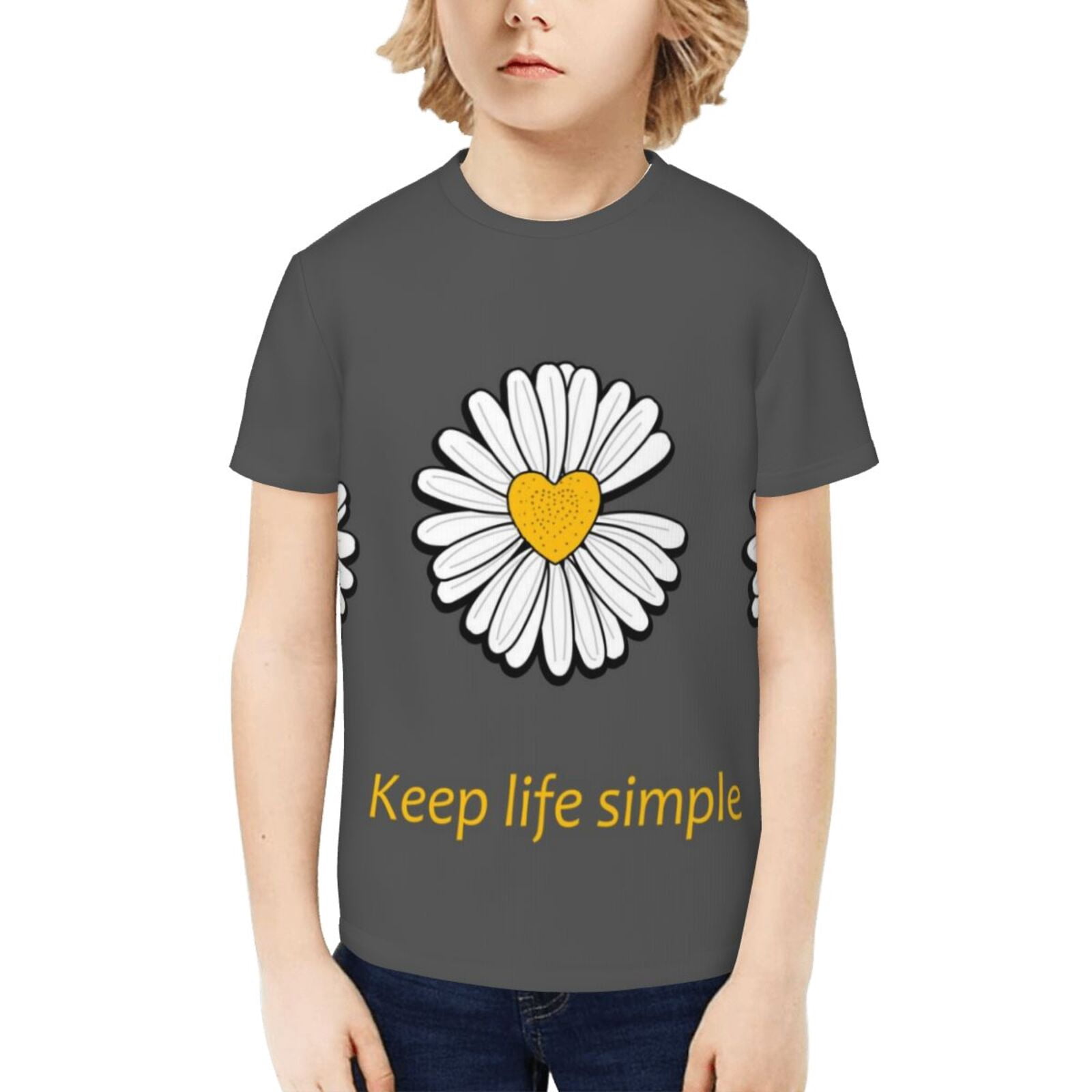 Fuzoiu Keep Life Simple Daisy Flower Print Boys' Casual T-Shirt ...