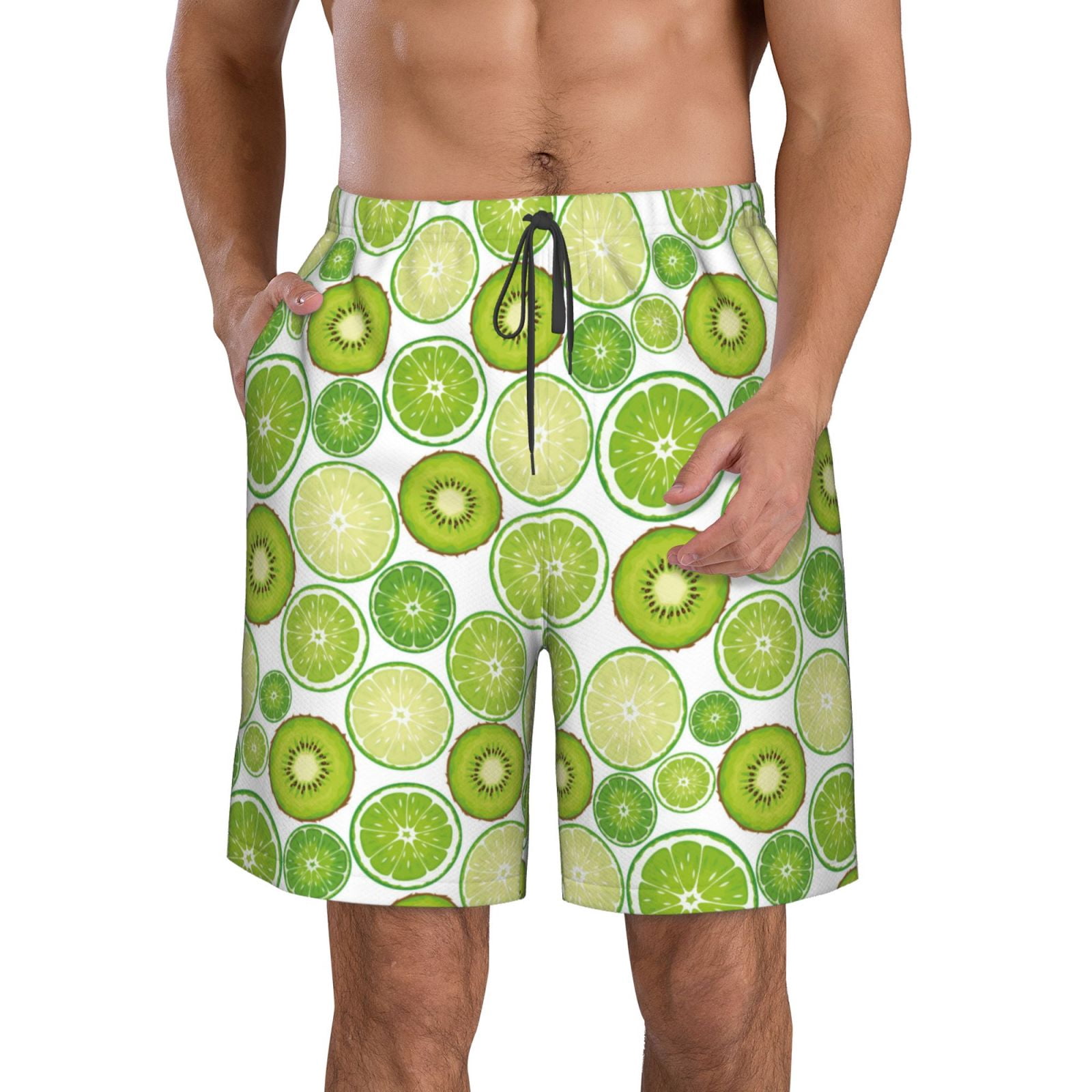 Fuzoiu Kiwi Lemon Print Men's Beach Shorts,Men's Swim Trunks,Quick Dry ...