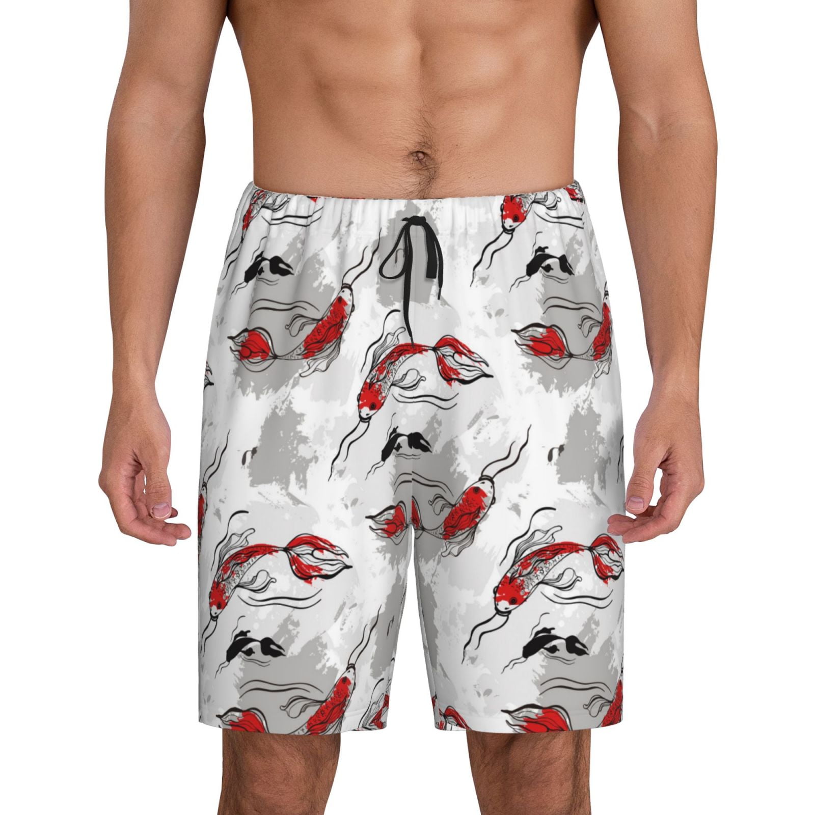Fuzoiu Koi Fish Print Pajama Shorts for Men, Men's Pajama Bottoms,Mens ...