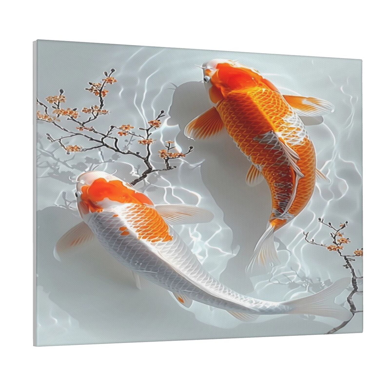 Fuzoiu Koi Fish Water Print Canvas Wall Art for Bathrooms,Wall Decor ...
